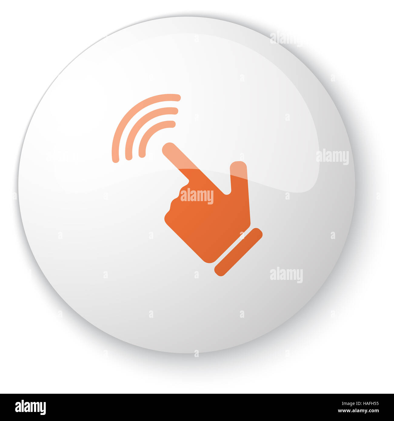 Glossy white web button with orange Touch Screen icon on white ...