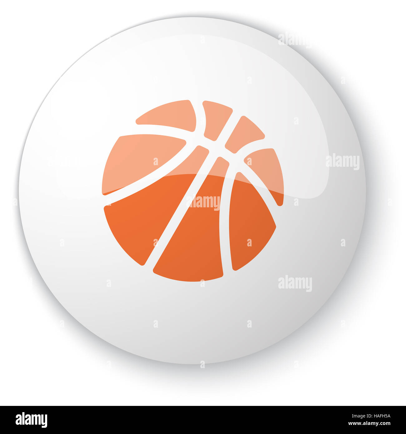 Glossy white web button with orange Basketball icon on white background ...