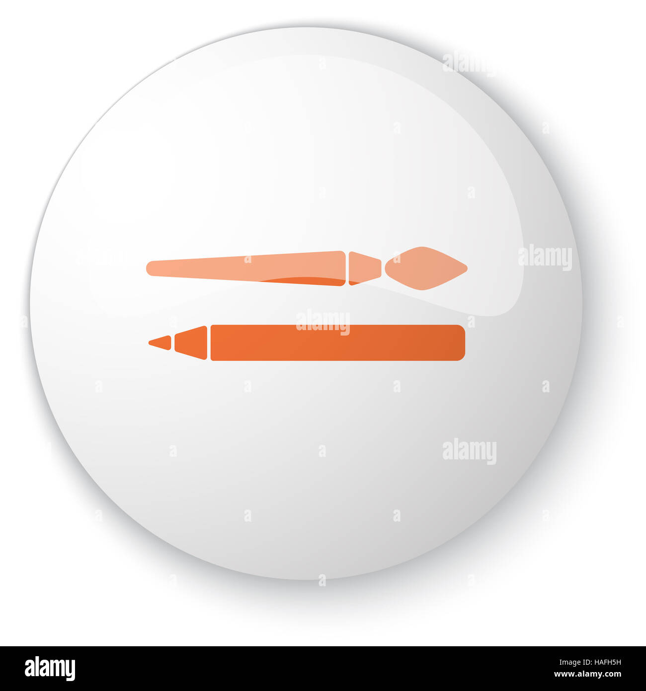 Glossy white web button with orange Paintbrush icon on white background ...