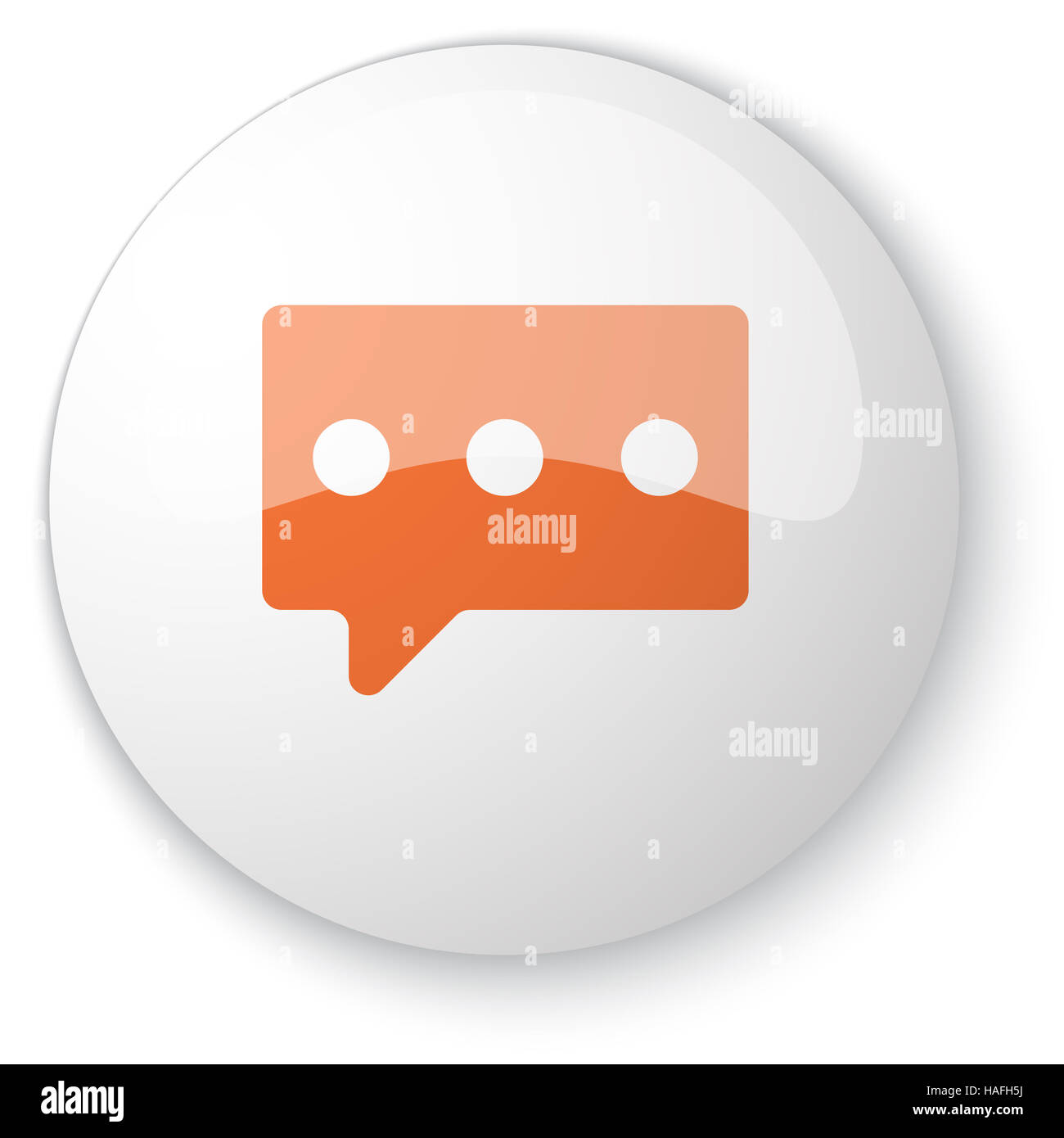 Glossy white web button with orange Message icon on white background ...
