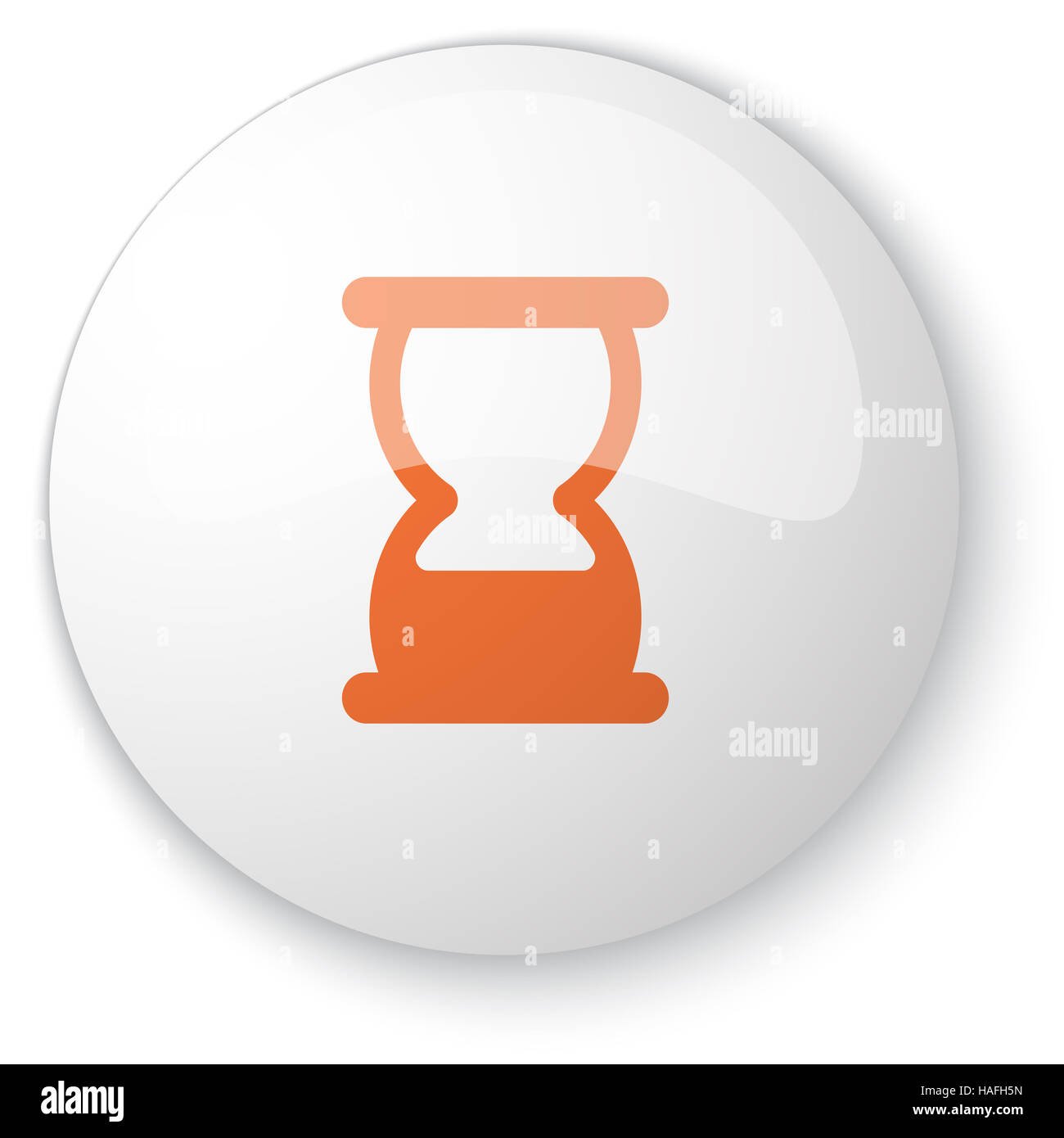 Glossy white web button with orange Hourglass icon on white background ...
