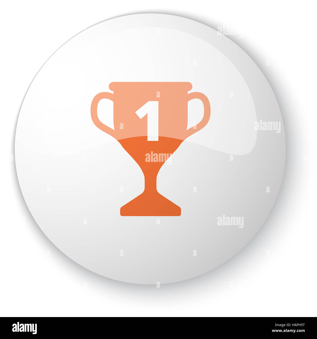 Glossy white web button with orange Trophy icon on white background ...