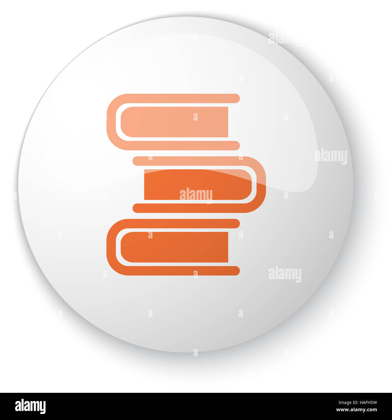 Glossy white web button with orange Books icon on white background ...