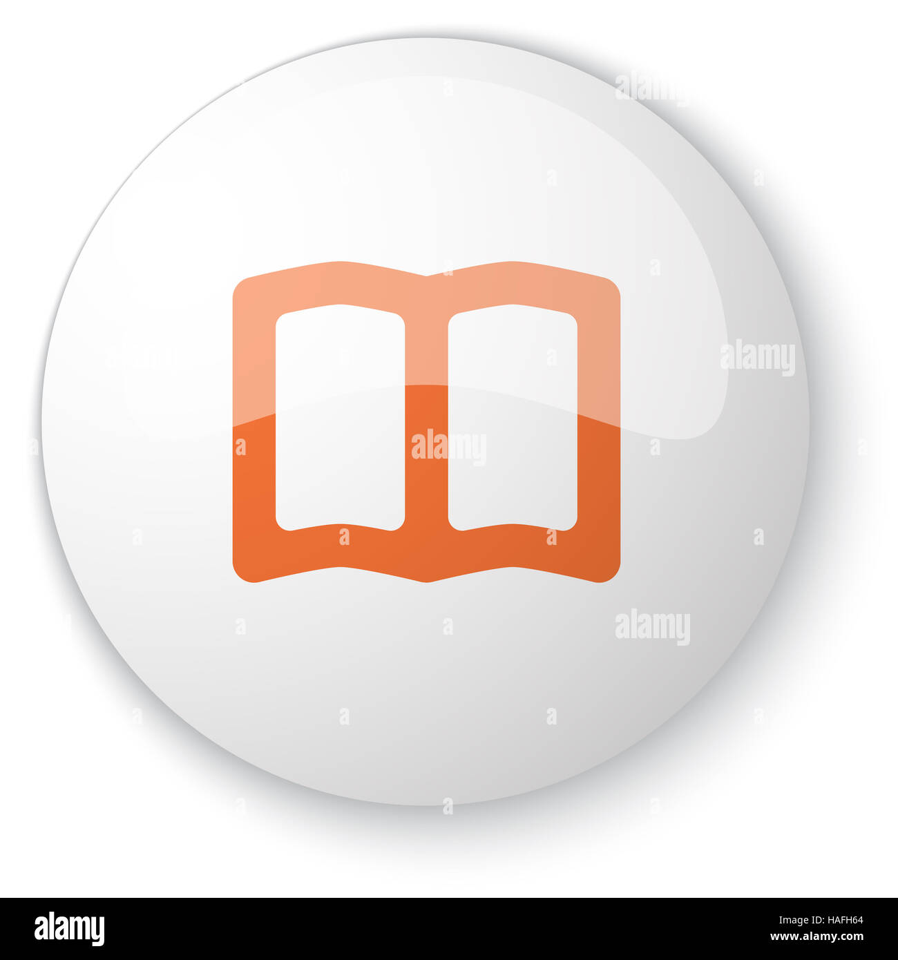 Glossy white web button with orange Book icon on white background Stock ...