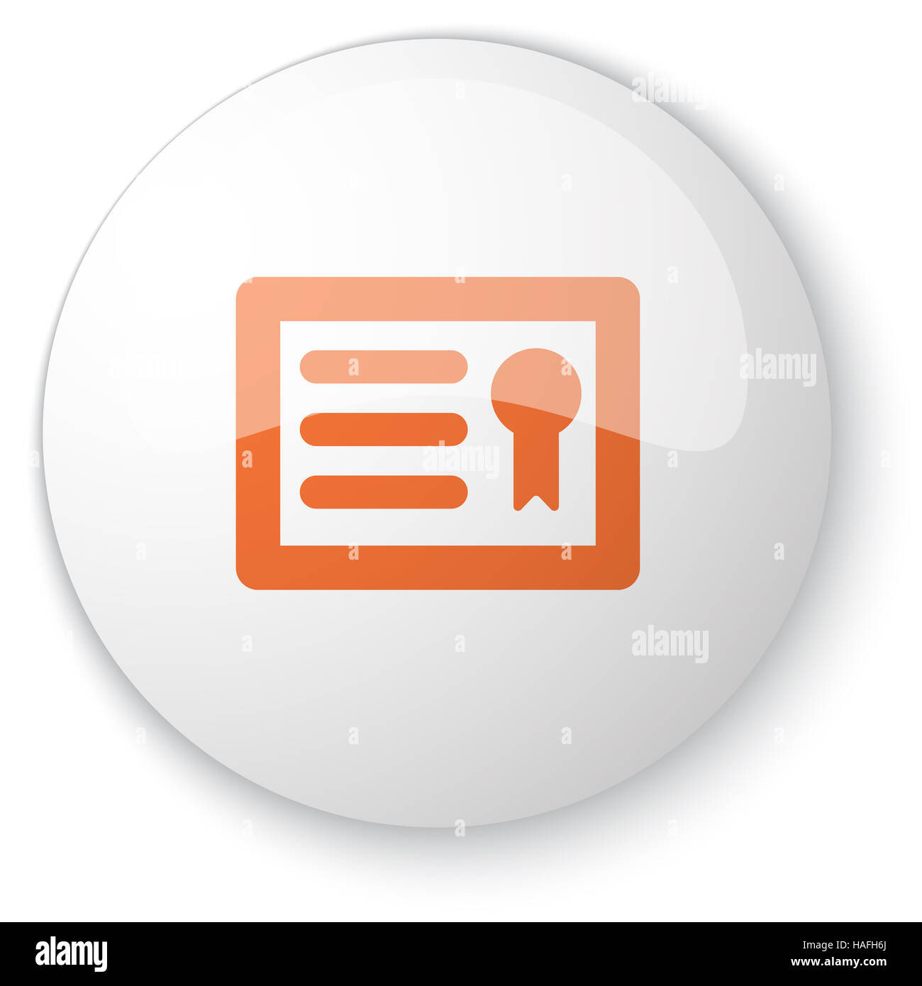 Glossy white web button with orange Diploma icon on white background ...