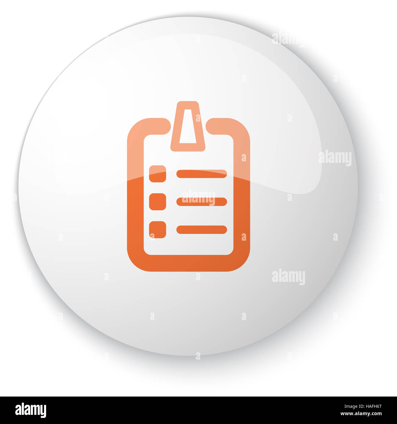 Glossy white web button with orange Checklist icon on white background ...