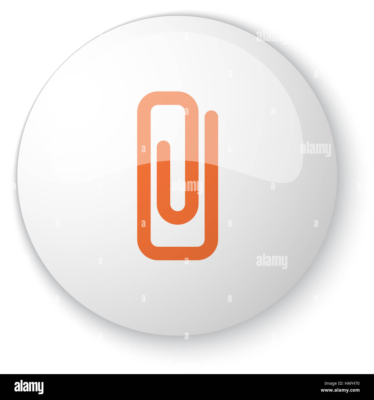 Glossy white web button with orange Paper Clip icon on white background ...
