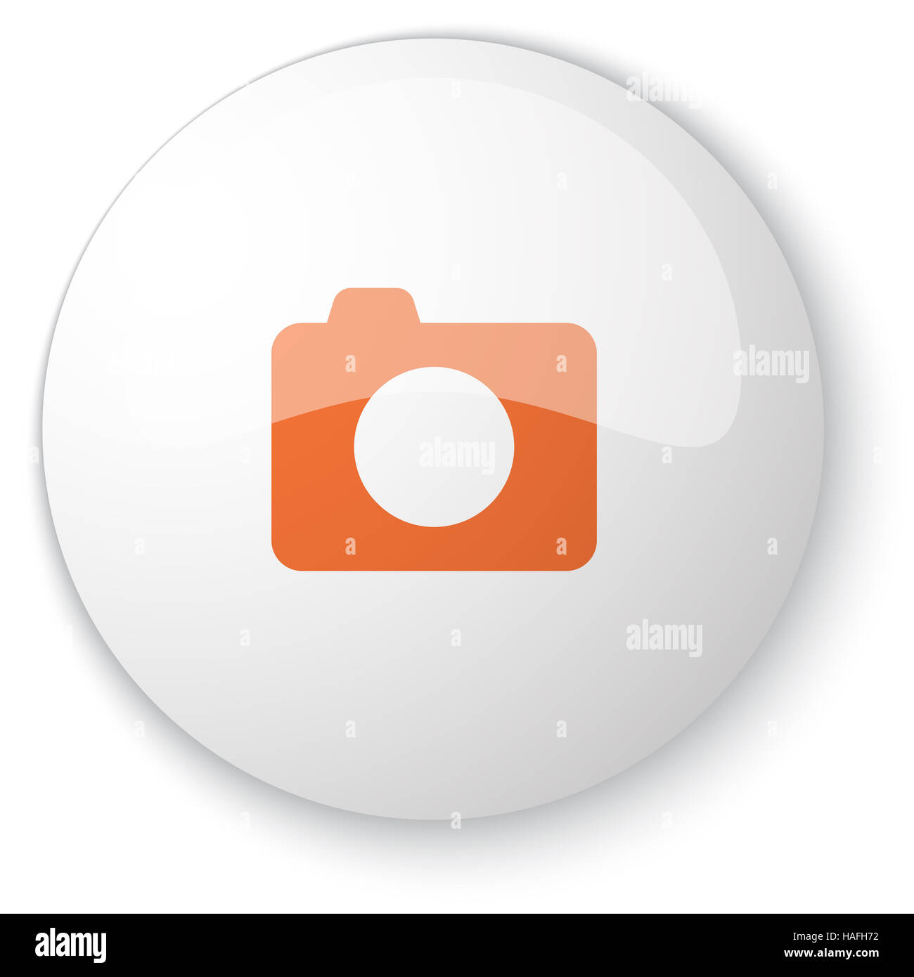 Glossy white web button with orange Camera icon on white background ...