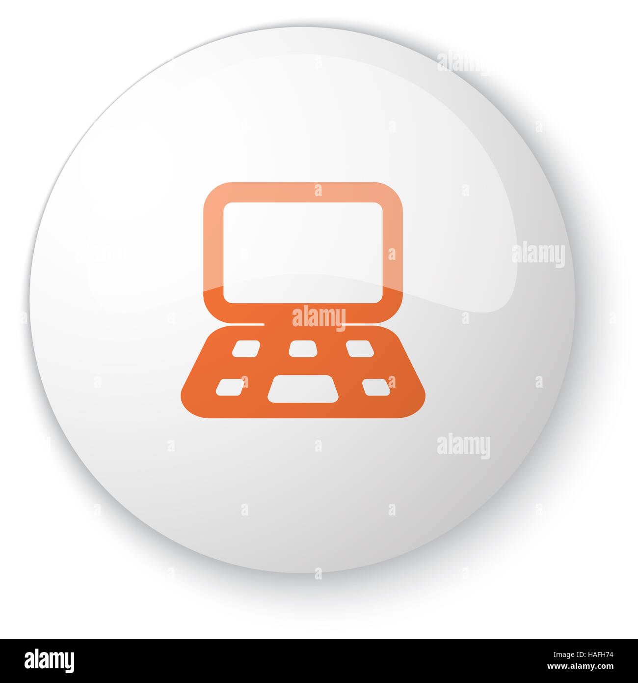 Glossy white web button with orange Computer icon on white background ...