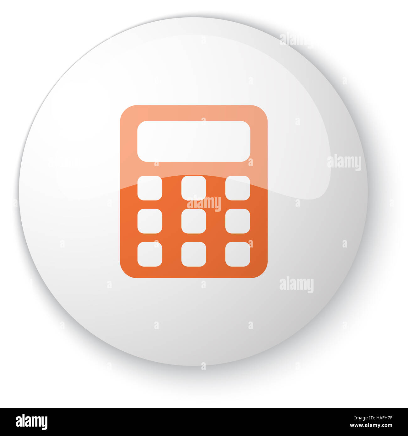 Glossy white web button with orange Calculator icon on white background ...