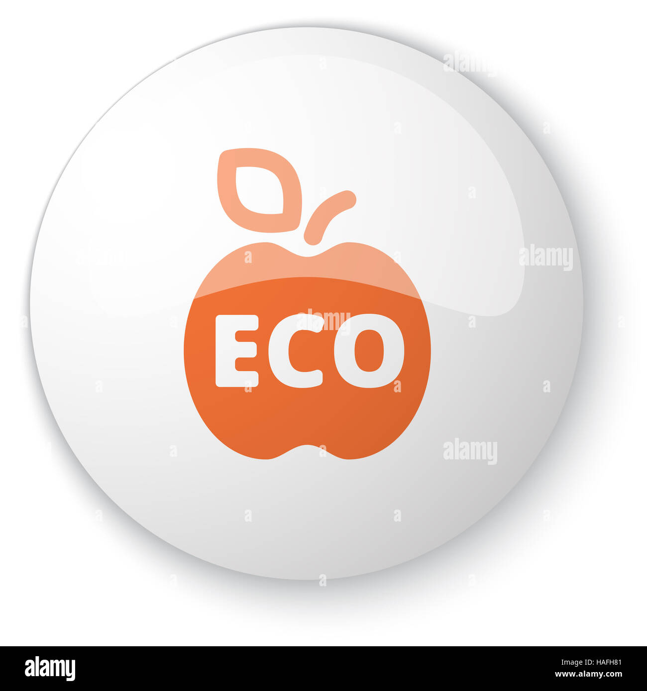 Glossy white web button with orange Apple icon on white background ...