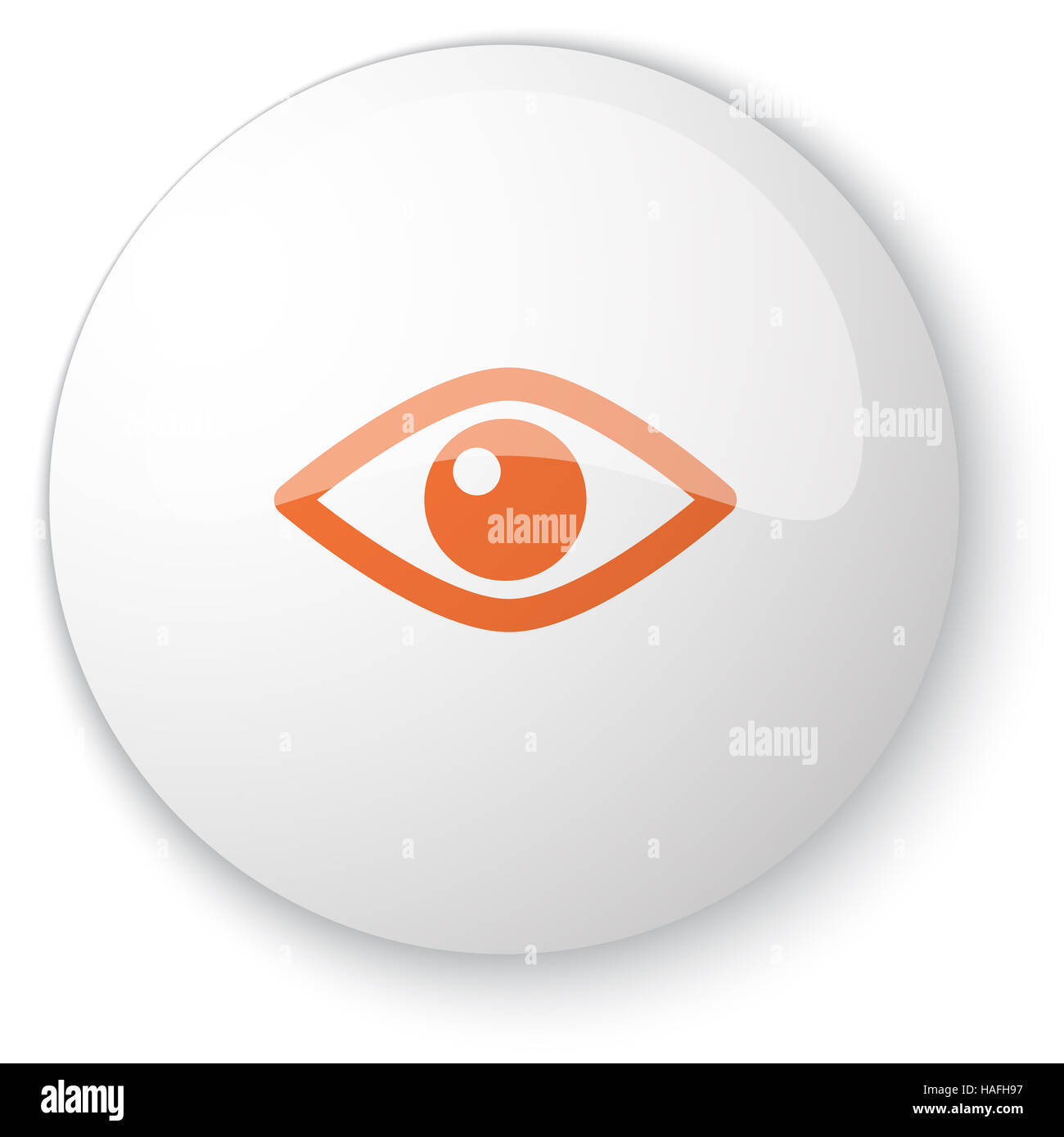 Glossy white web button with orange Eye icon on white background Stock ...