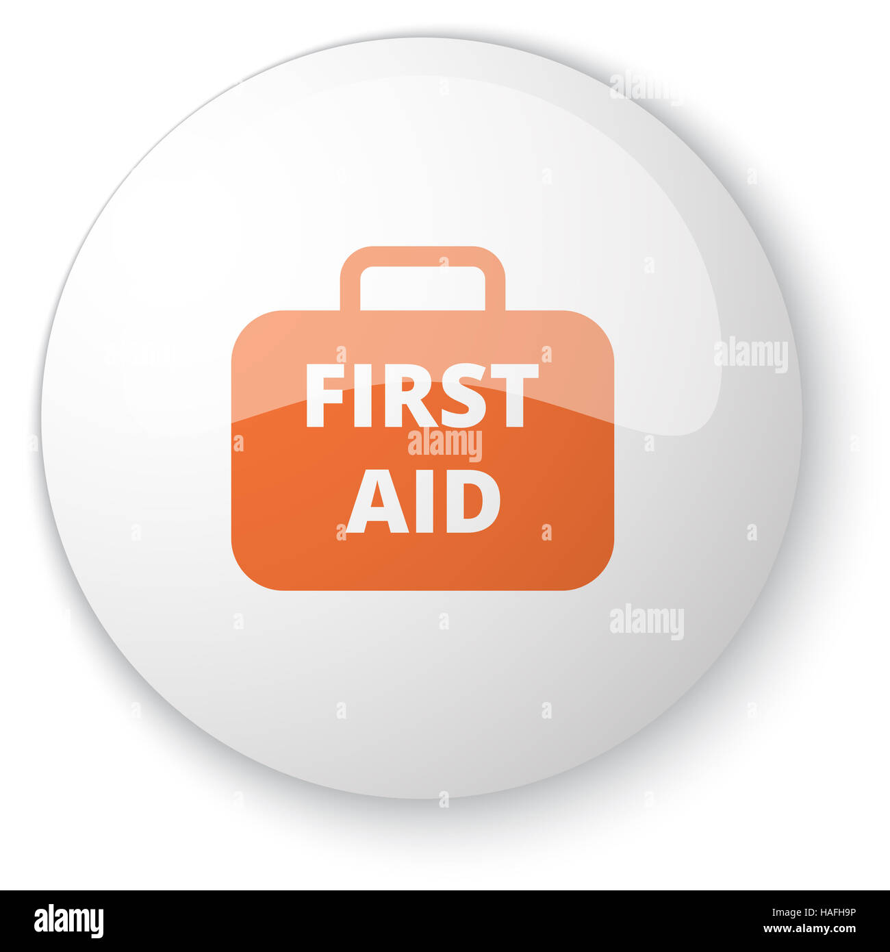 Glossy white web button with orange First Aid Kit icon on white ...