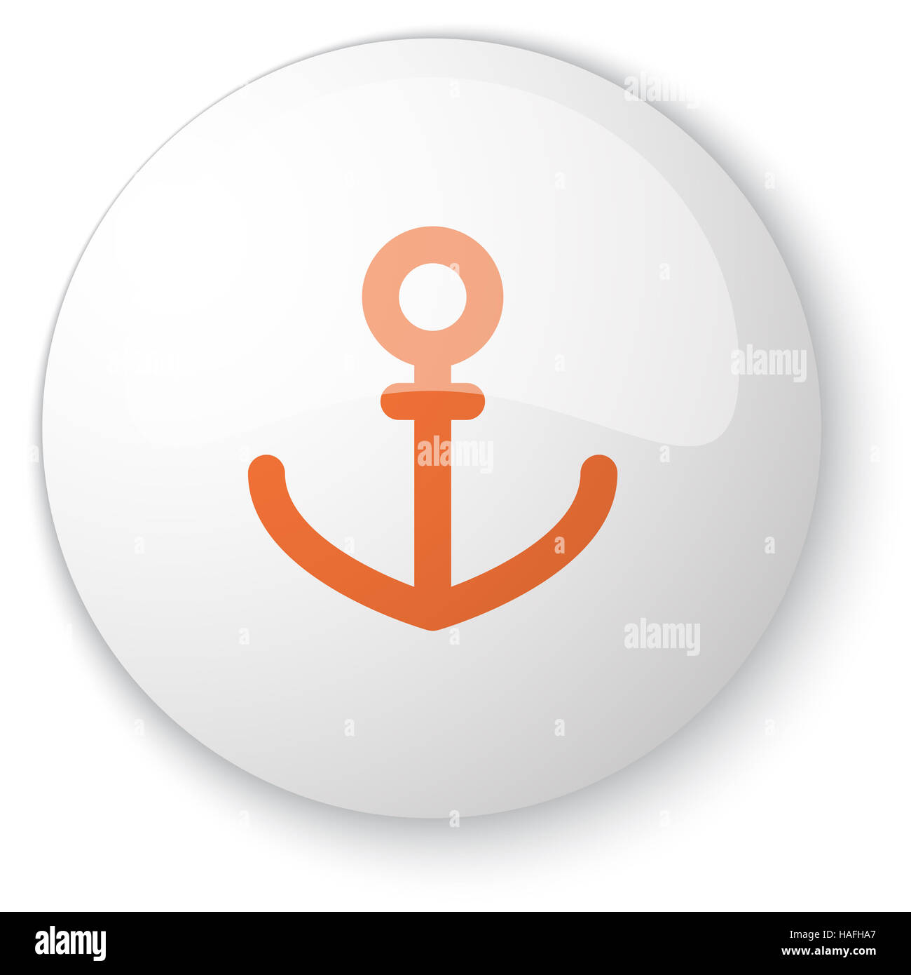 Glossy white web button with orange Anchor icon on white background ...