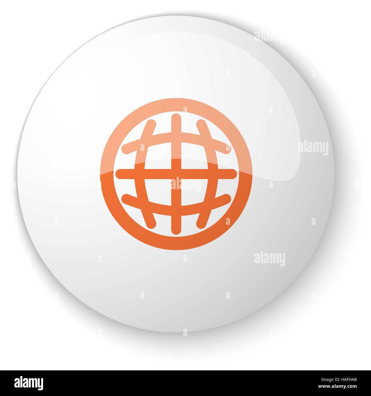 Glossy white web button with orange International icon on white ...