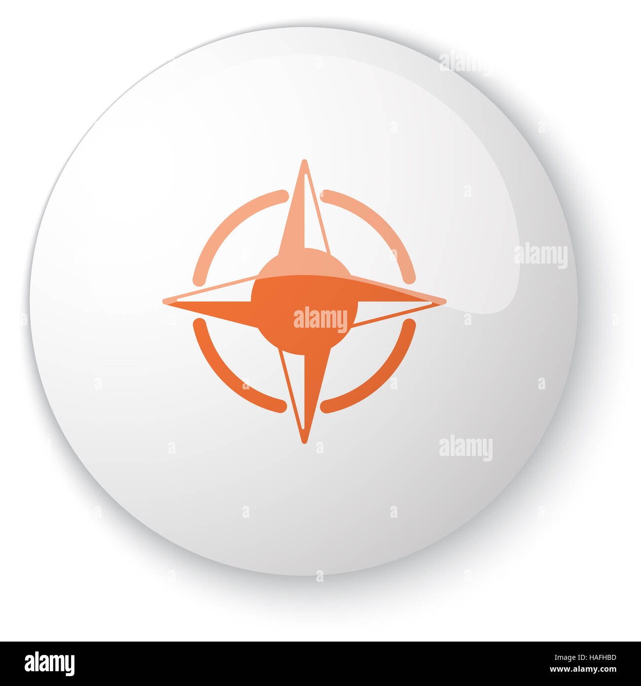 Glossy white web button with orange Compass Rose icon on white ...