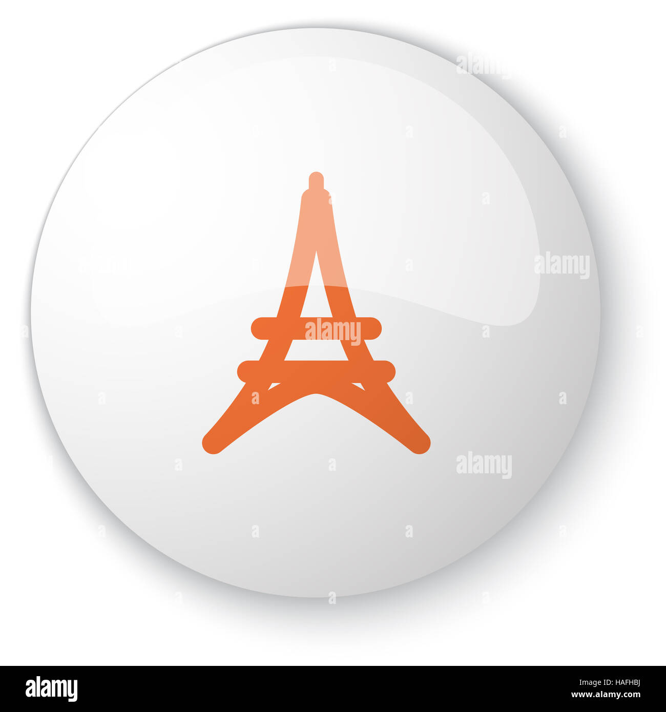 Glossy white web button with orange Eiffel Tower icon on white ...