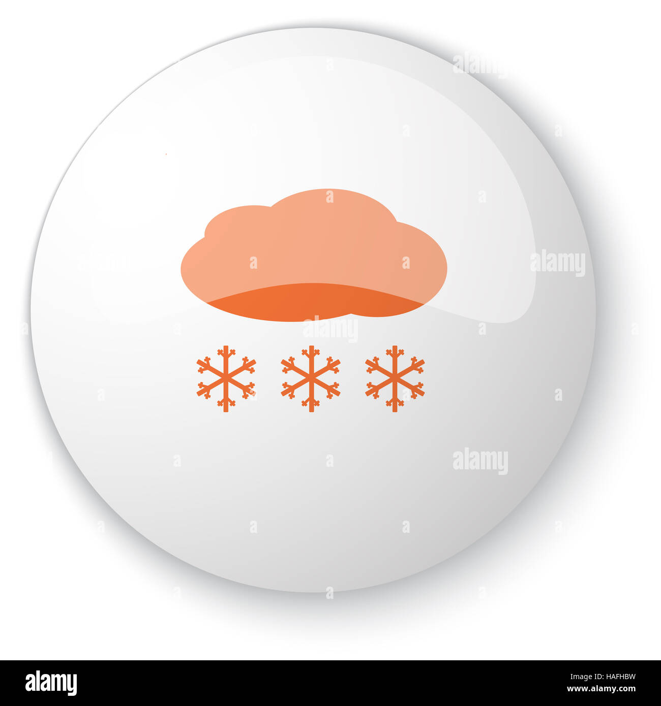 Glossy white web button with orange Snow icon on white background Stock ...