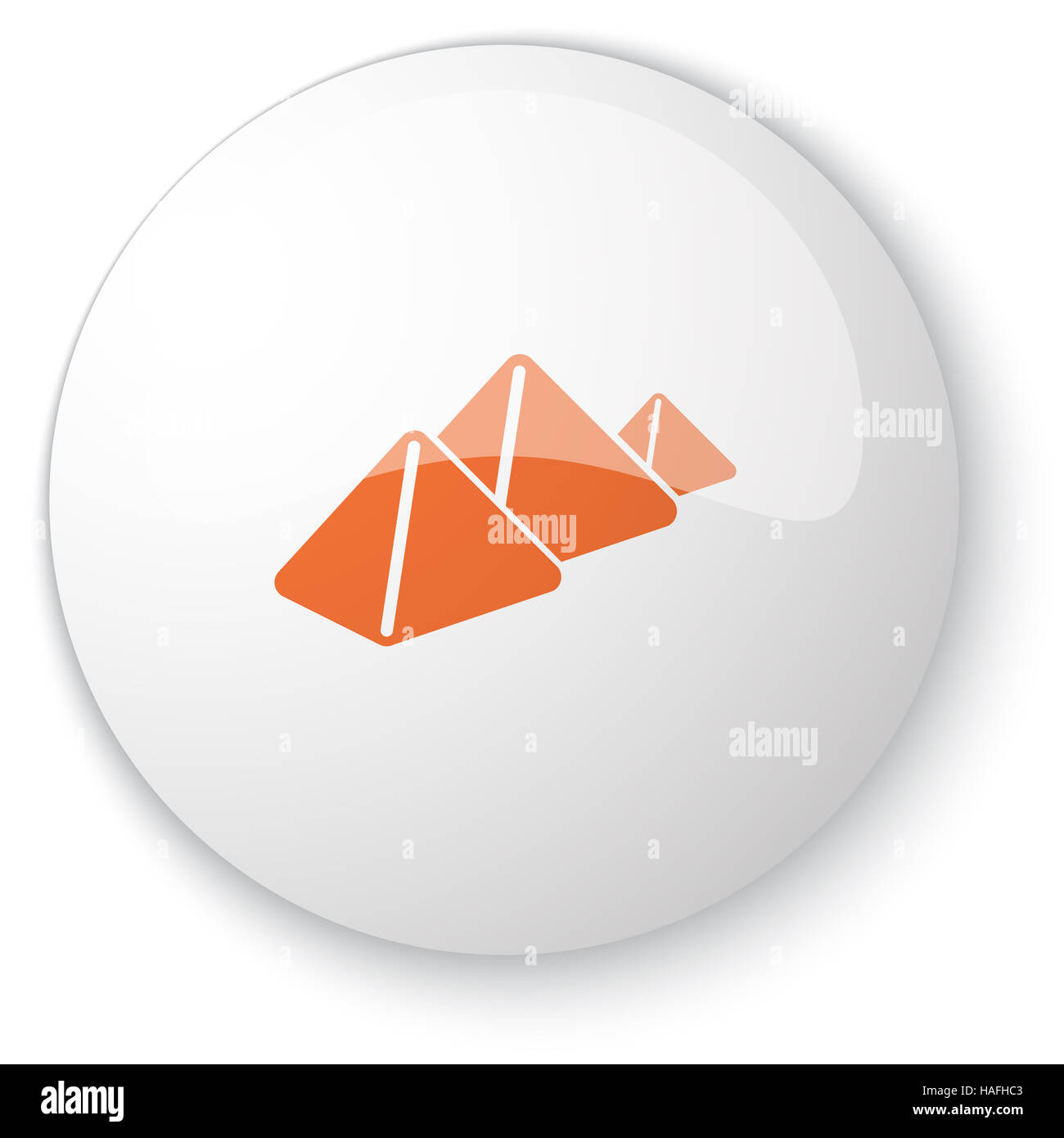 Glossy white web button with orange Pyramids icon on white background ...
