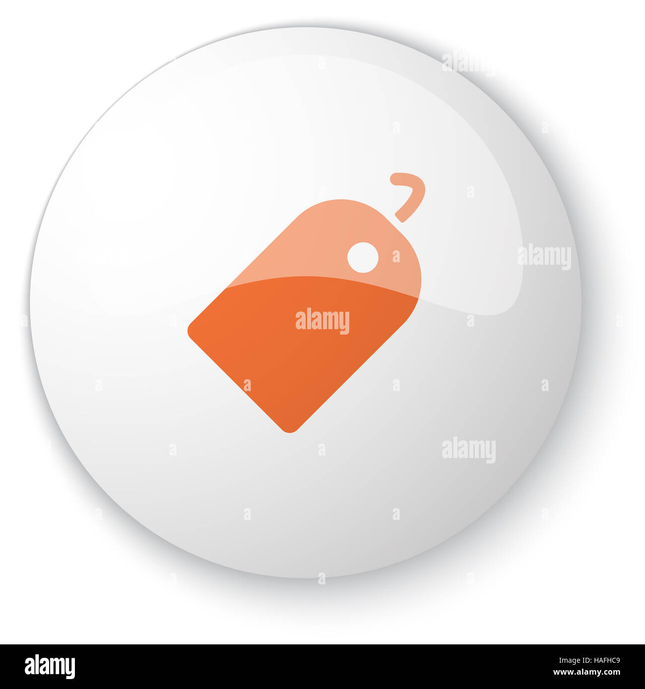 Glossy white web button with orange Tag icon on white background Stock ...