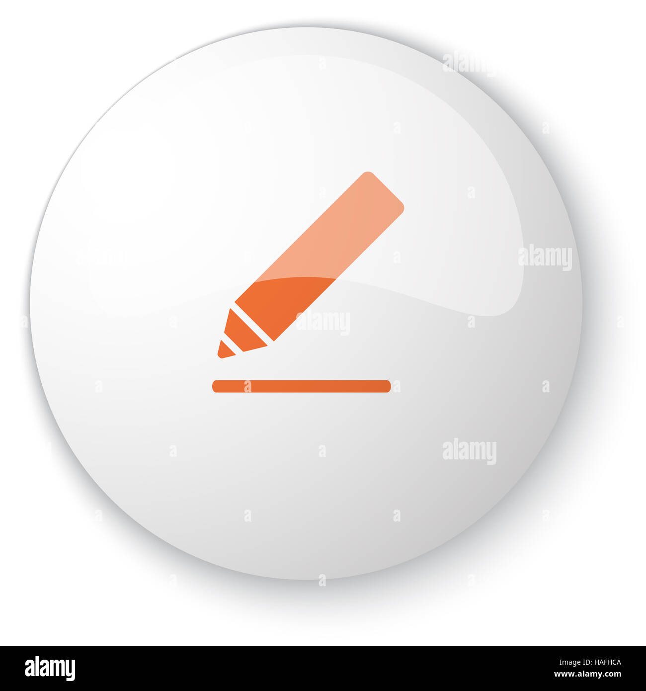 Glossy white web button with orange Sign Here icon on white background ...