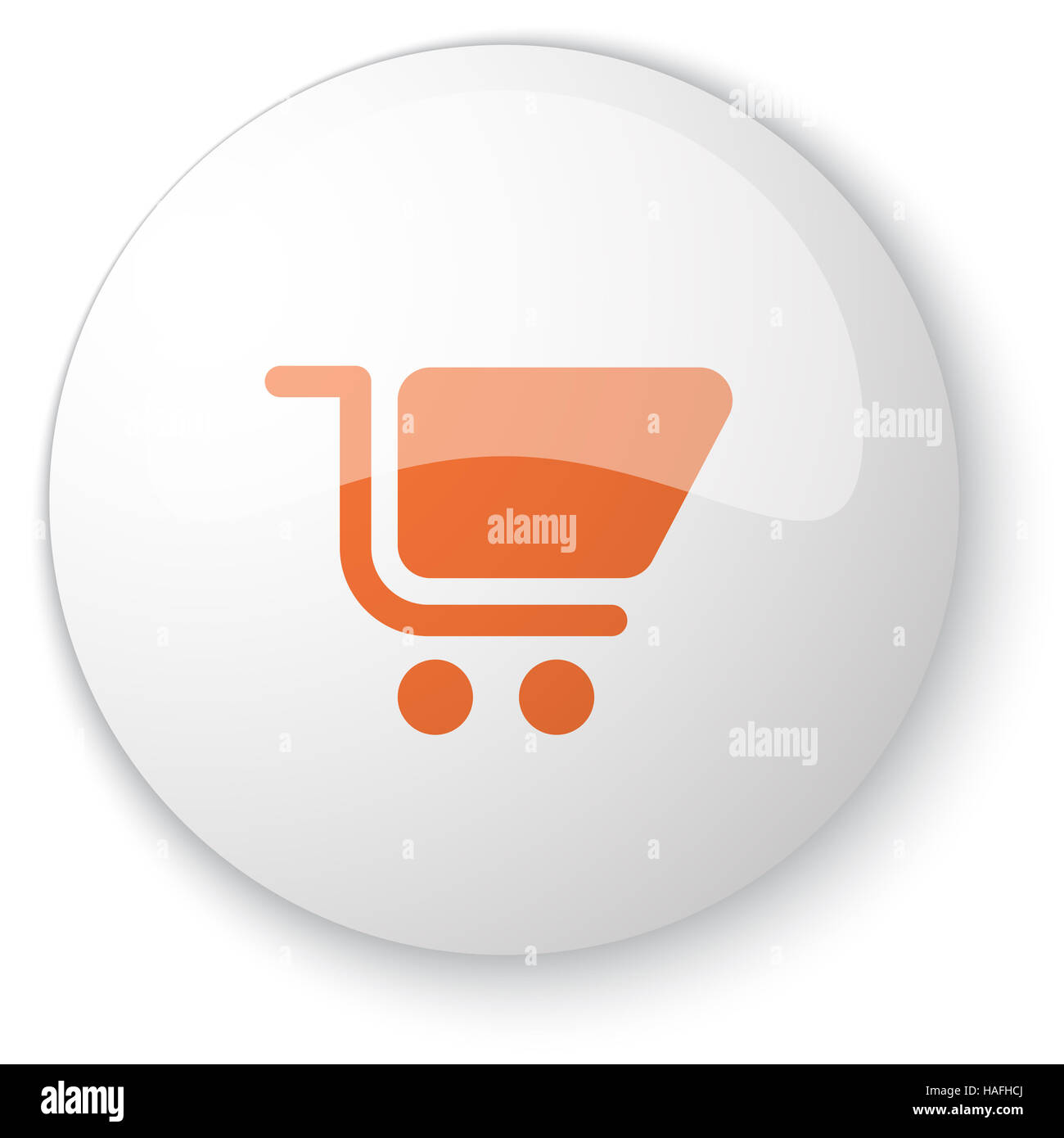 Glossy white web button with orange Shopping Cart icon on white ...