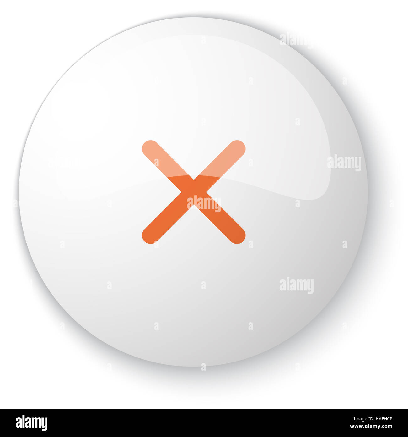Glossy white web button with orange Cancel icon on white background ...