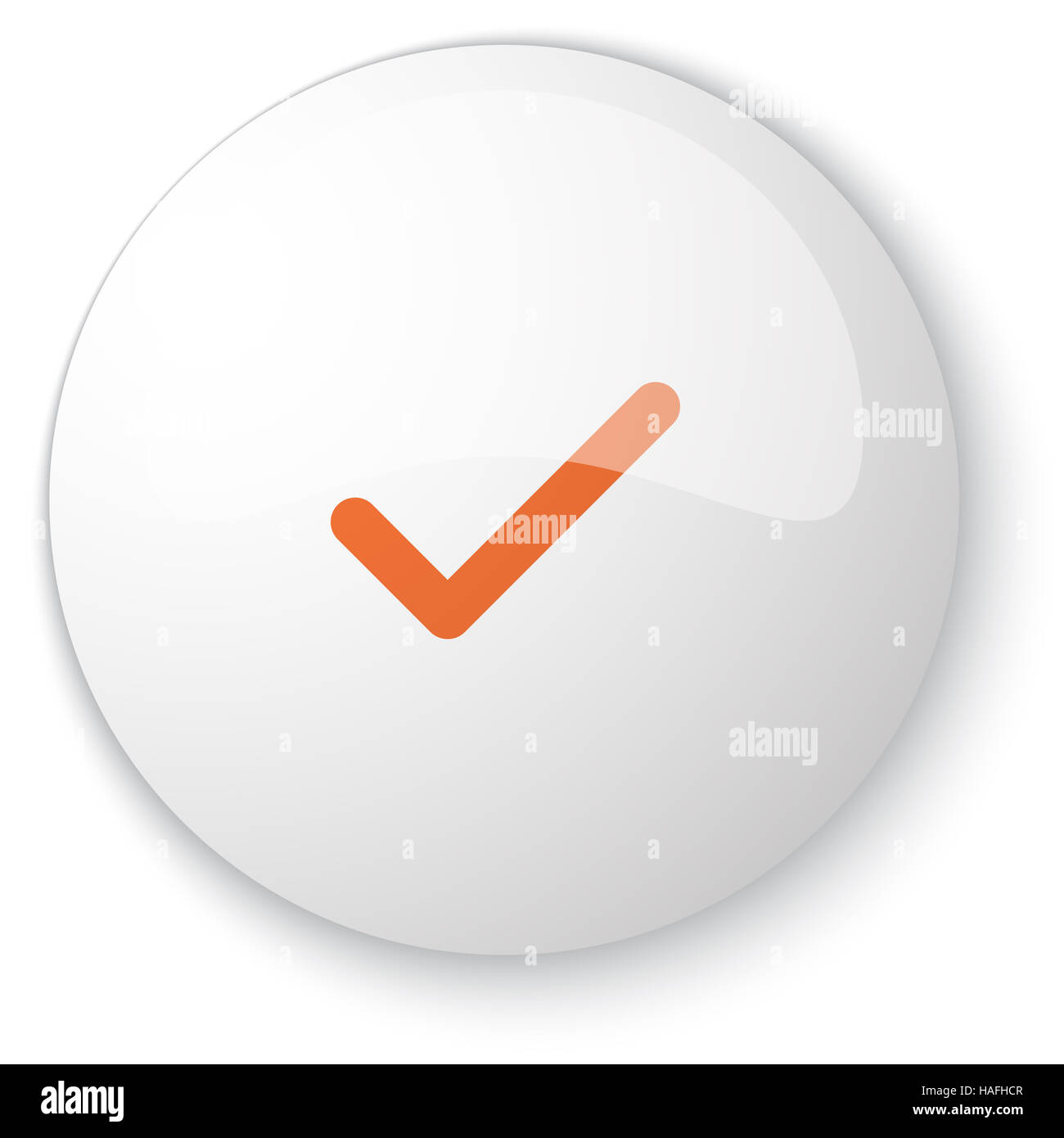 Glossy white web button with orange Confirm icon on white background ...
