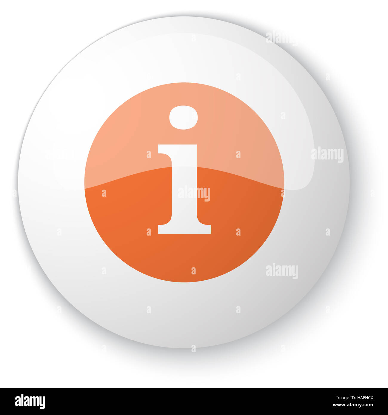 Glossy white web button with orange Information icon on white ...