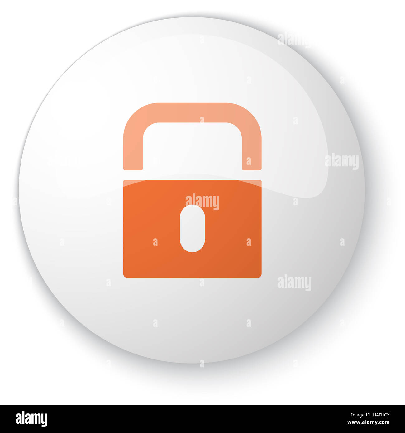 Glossy white web button with orange Lock icon on white background Stock ...