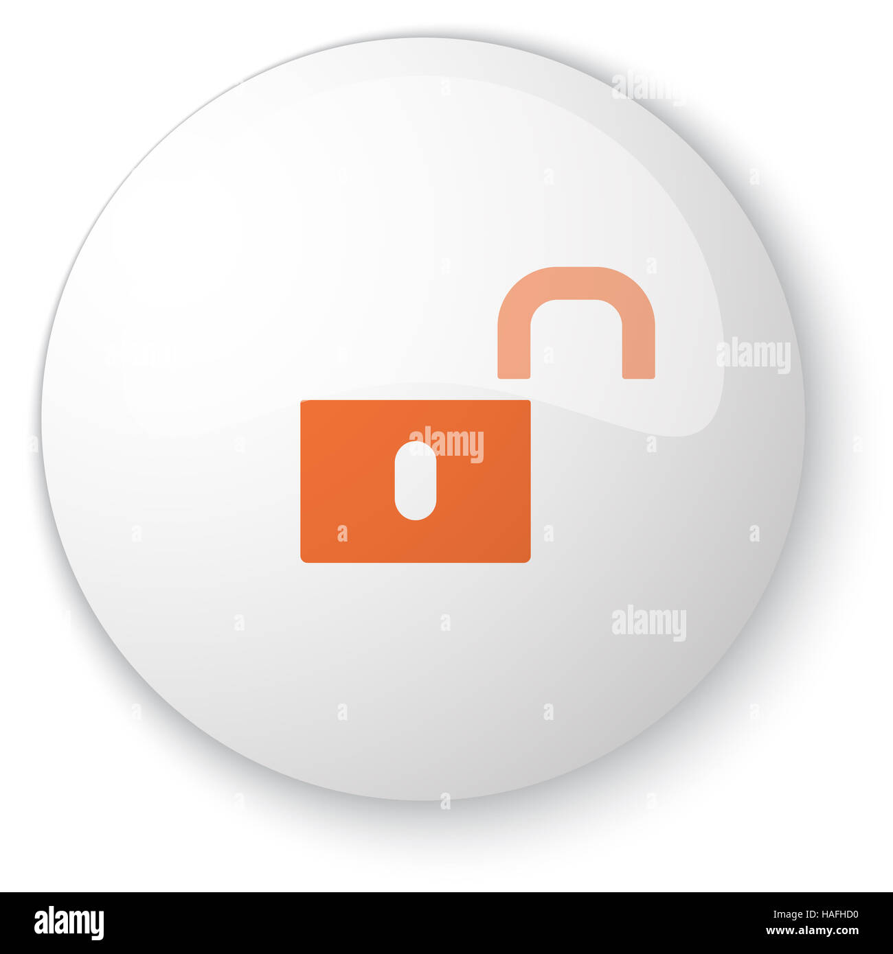 Glossy white web button with orange Unlock icon on white background ...
