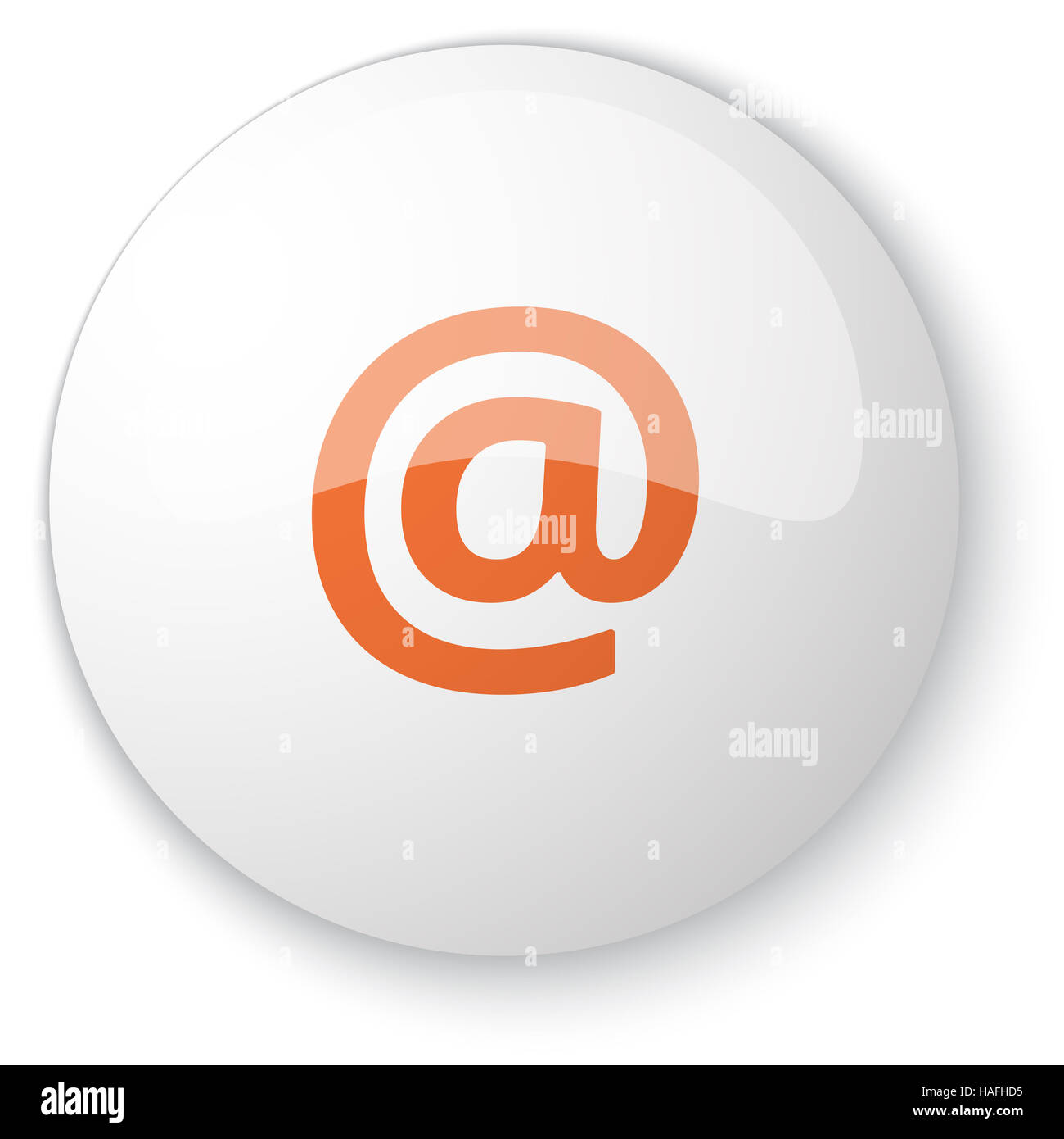 Glossy white web button with orange E-Mail icon on white background ...