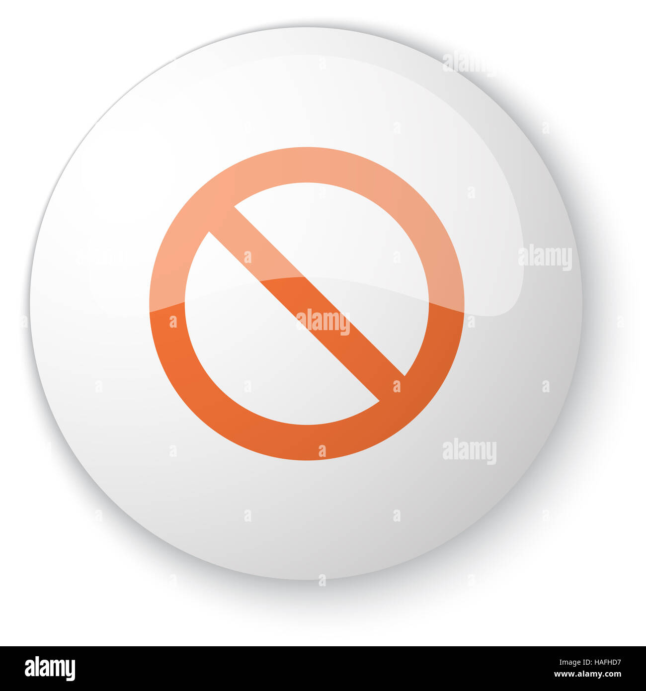 Glossy white web button with orange Forbidden icon on white background ...