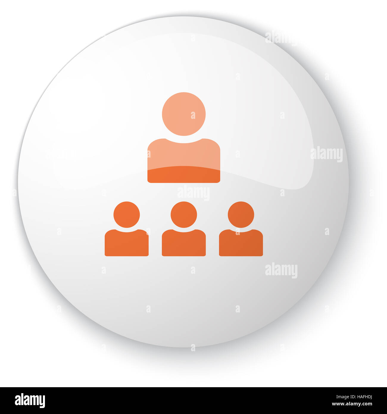 Glossy white web button with orange Organization icon on white ...