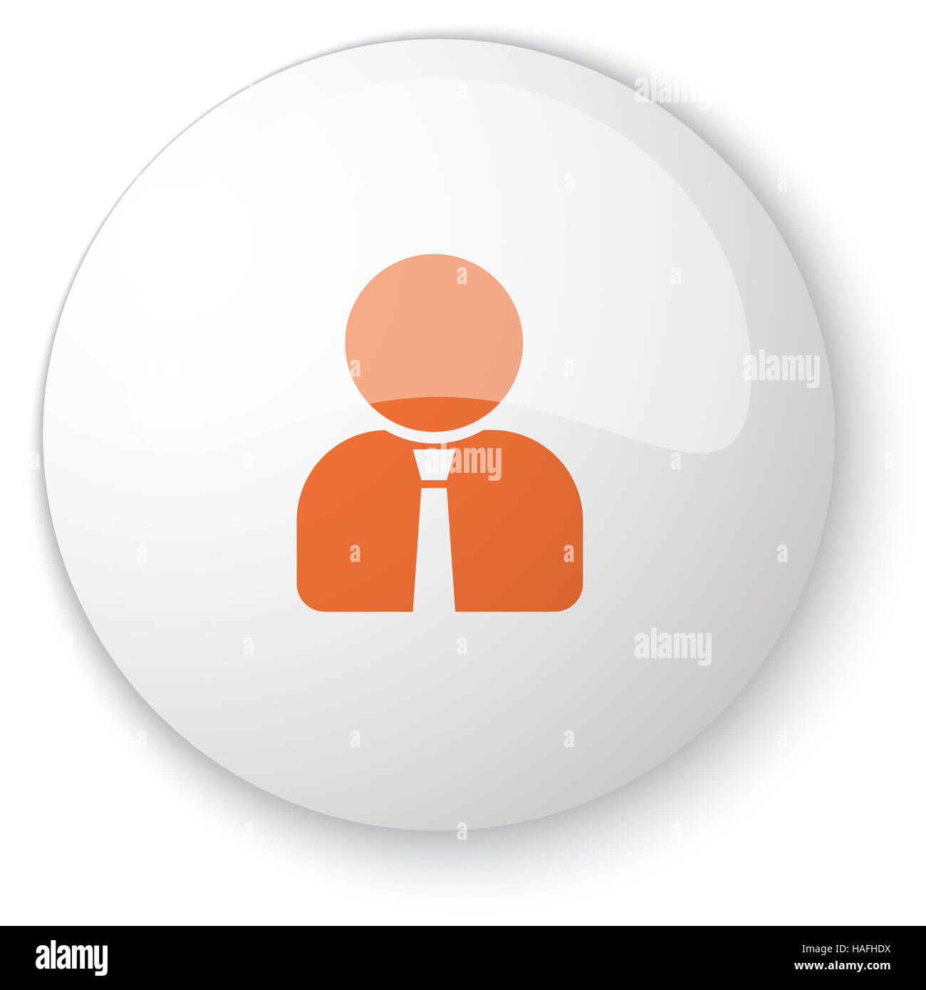 Glossy white web button with orange User Profile icon on white ...