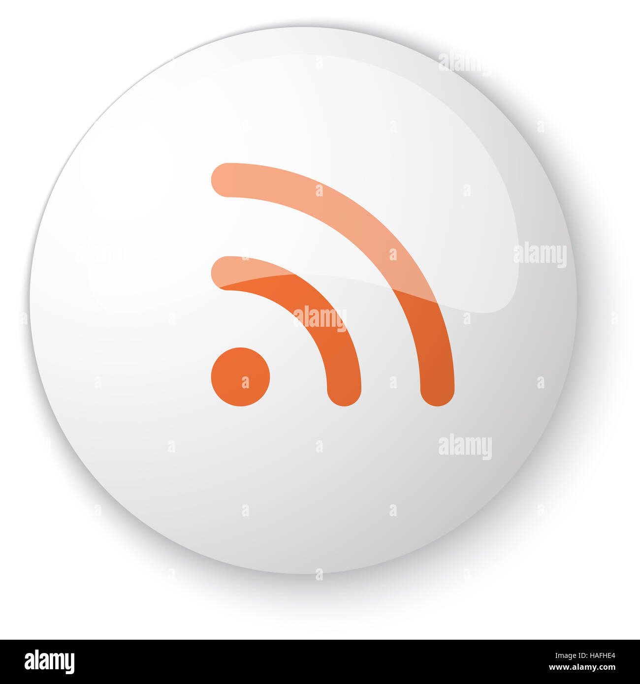 Glossy white web button with orange Rss icon on white background Stock ...