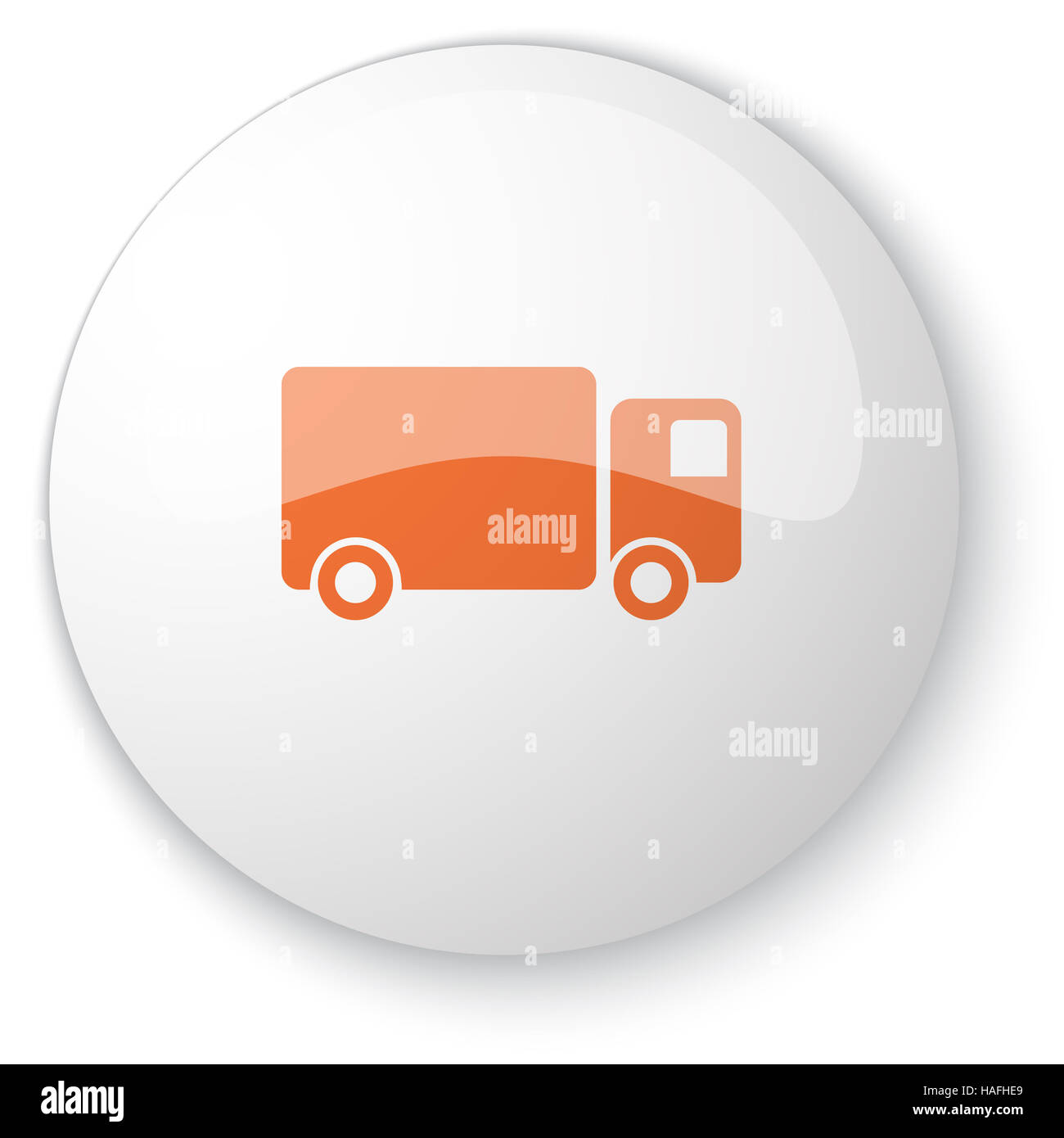 Glossy white web button with orange Delivery Truck icon on white ...