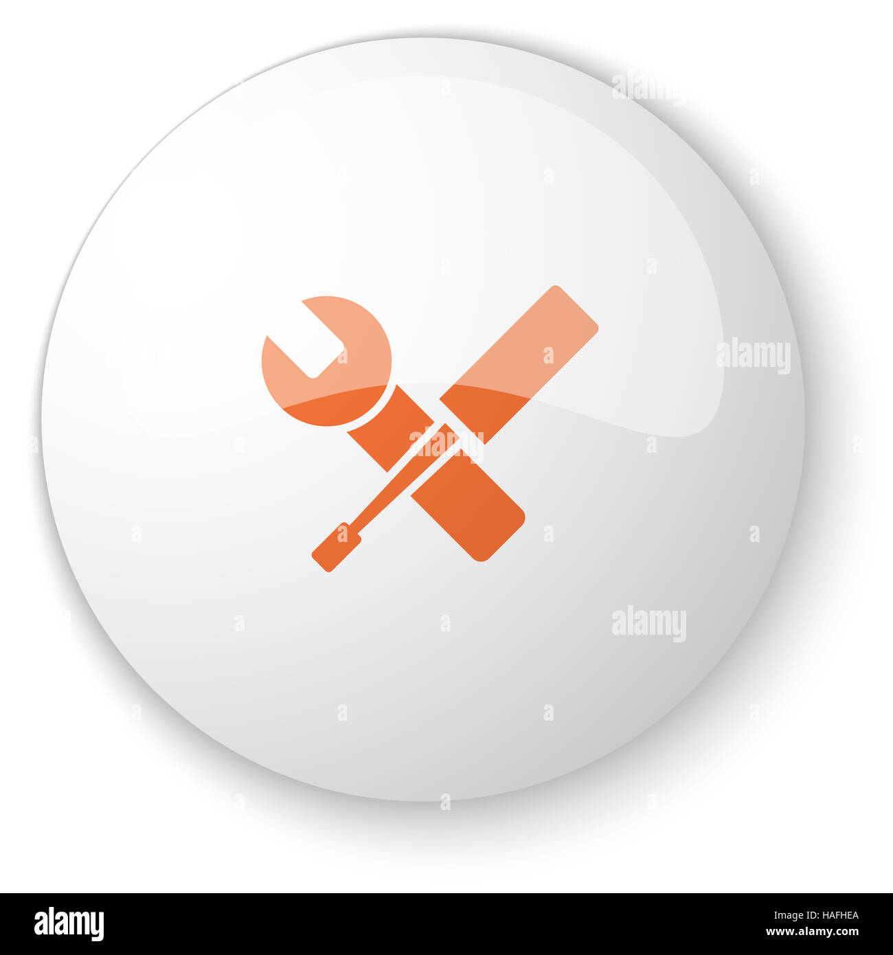 Glossy white web button with orange Service icon on white background ...