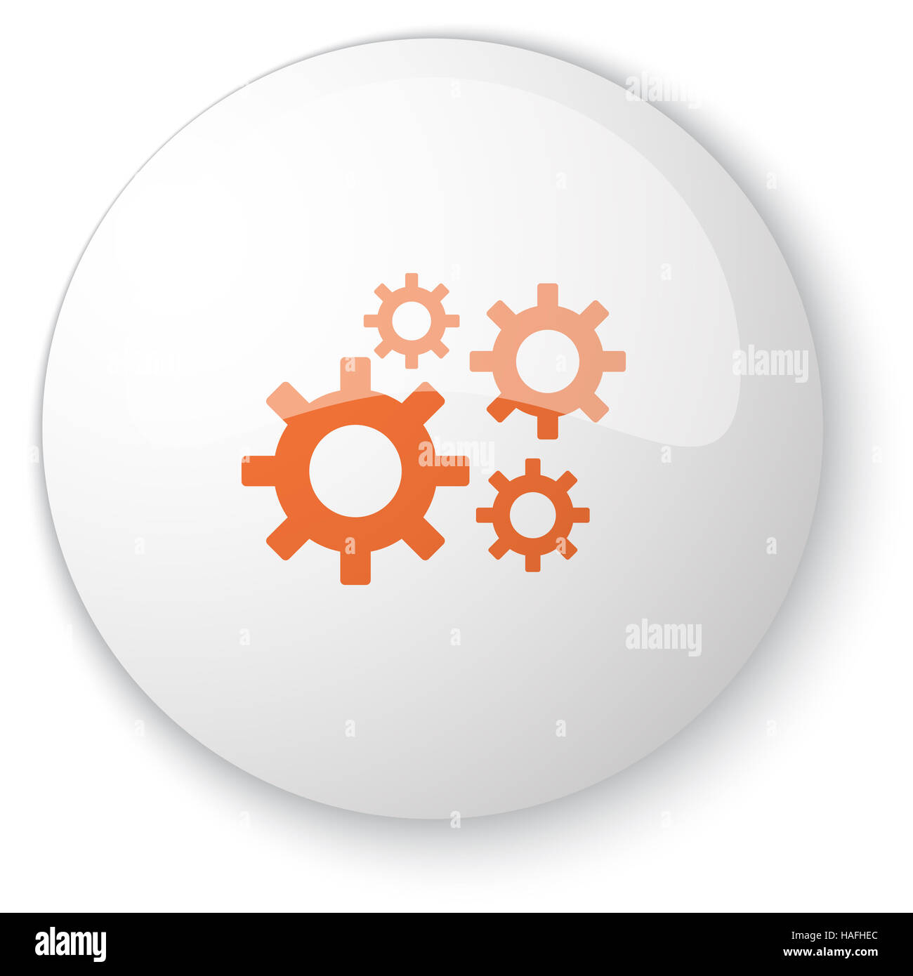 Glossy white web button with orange Process icon on white background ...