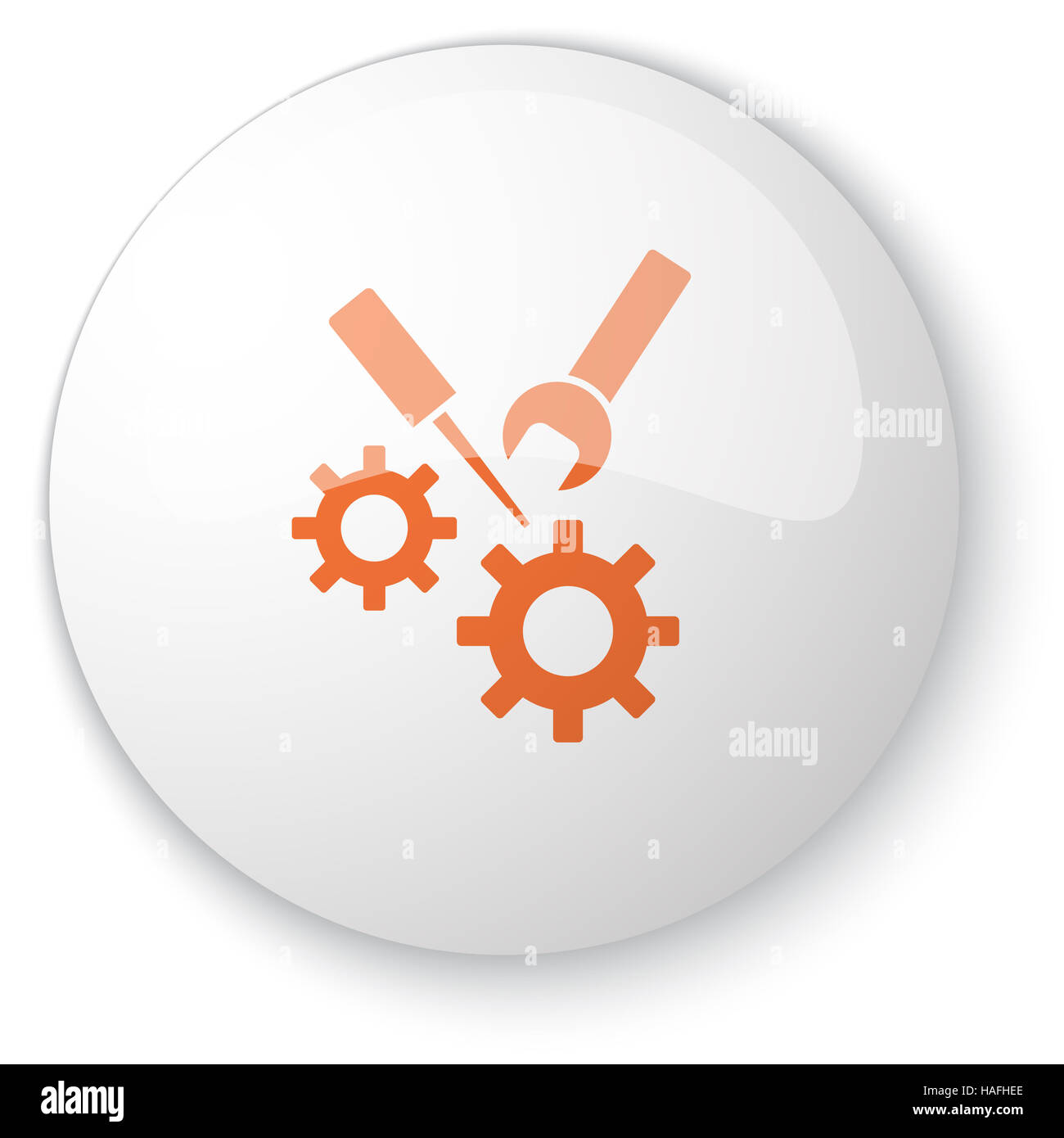 Glossy white web button with orange Service icon on white background ...