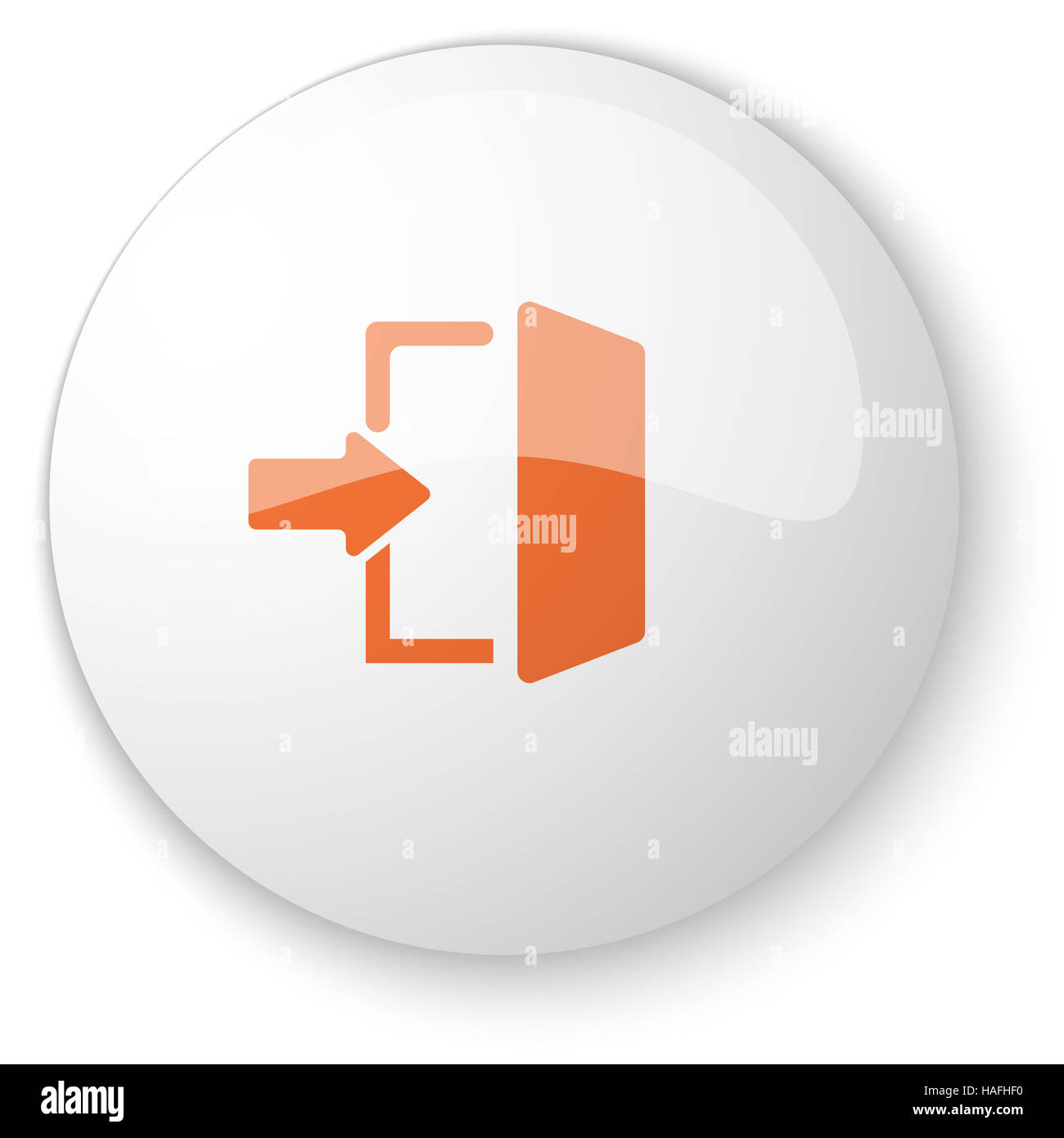 Glossy white web button with orange Enter icon on white background ...
