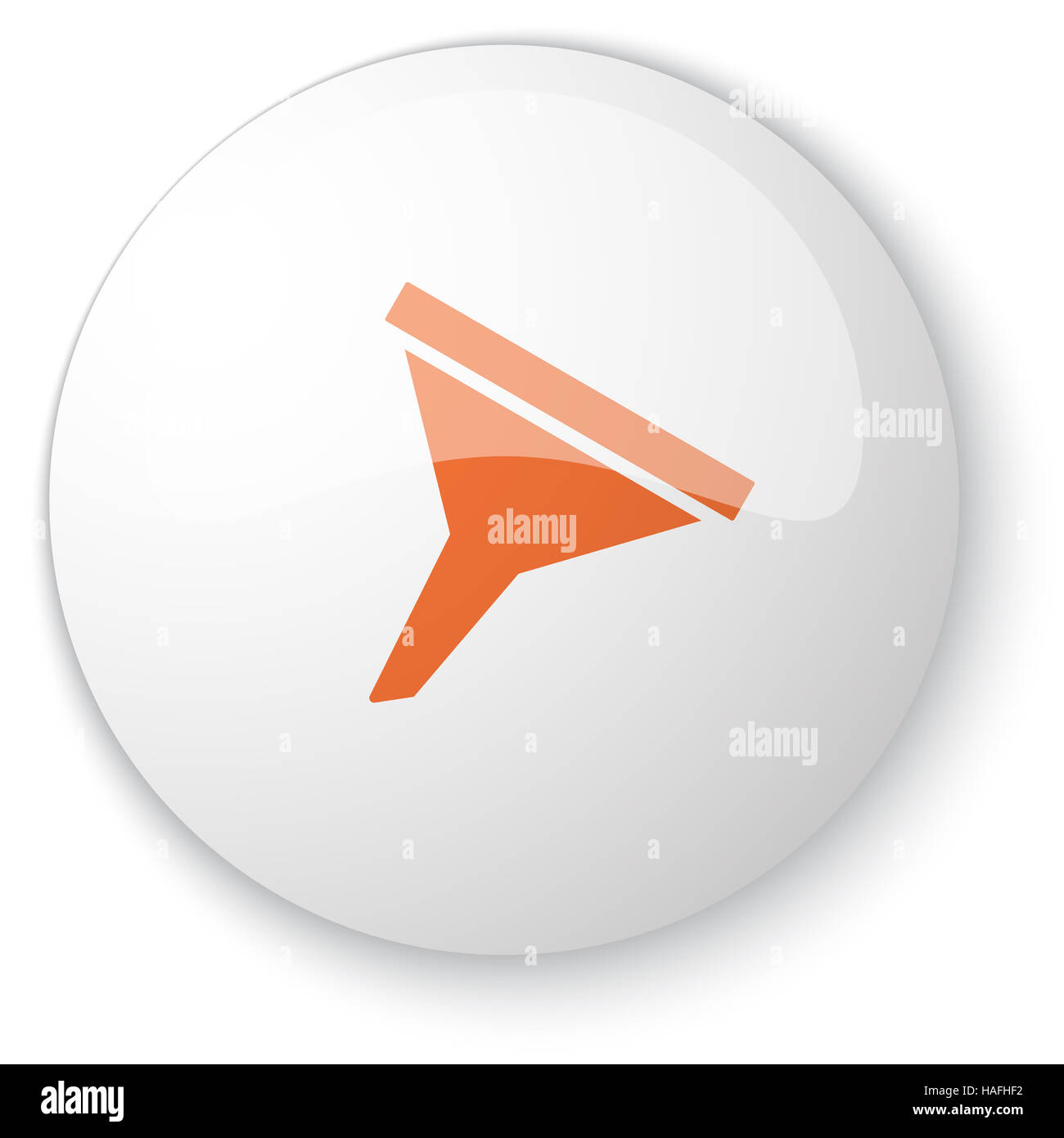 Glossy white web button with orange Funnel icon on white background ...