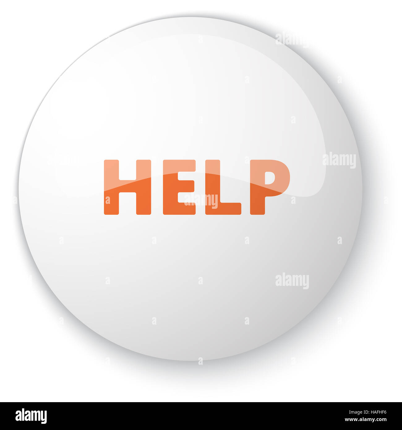 Glossy white web button with orange Help icon on white background Stock ...