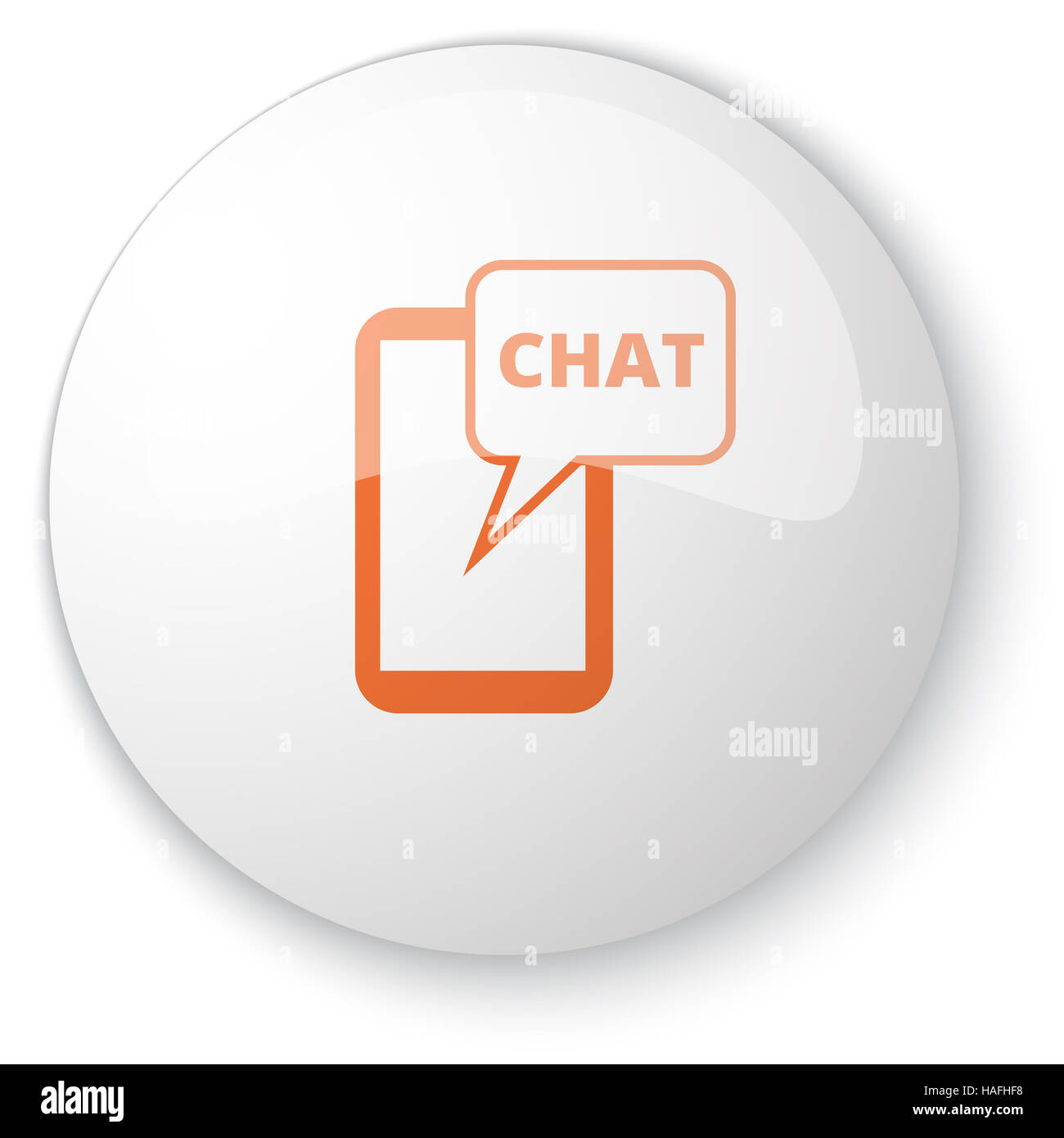 Glossy white web button with orange Chat icon on white background Stock ...