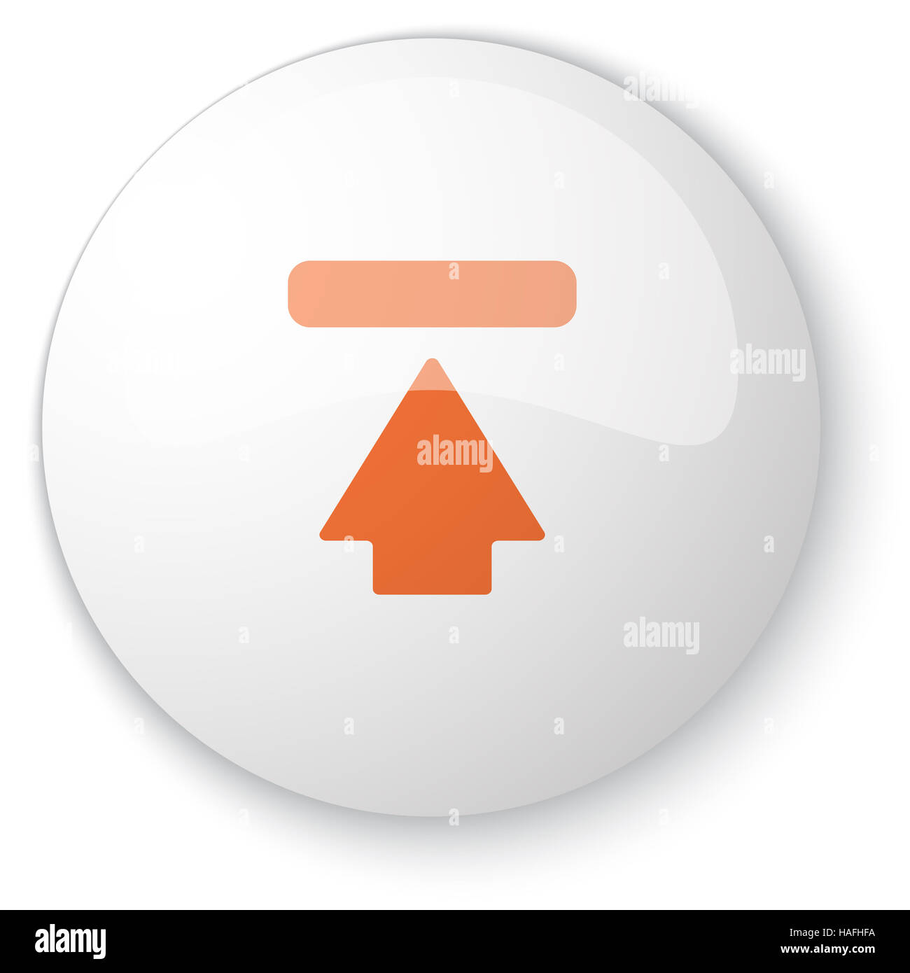 Glossy white web button with orange Upload icon on white background ...