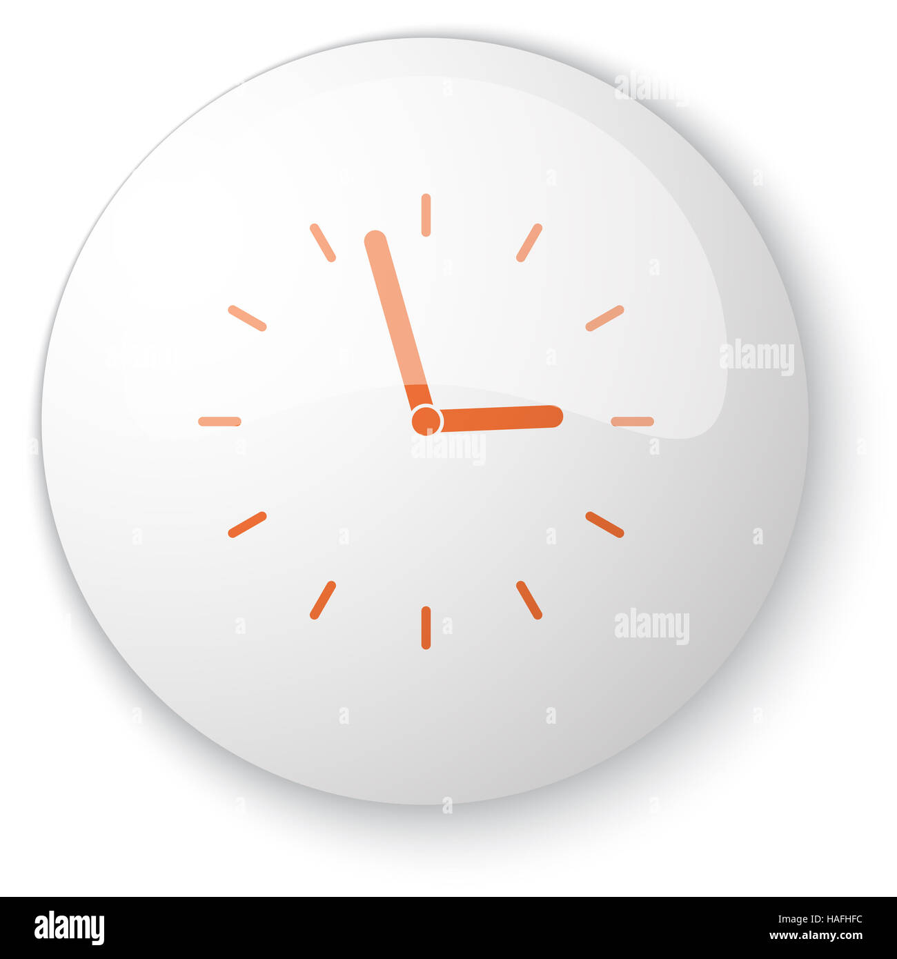 Glossy white web button with orange Clock icon on white background ...