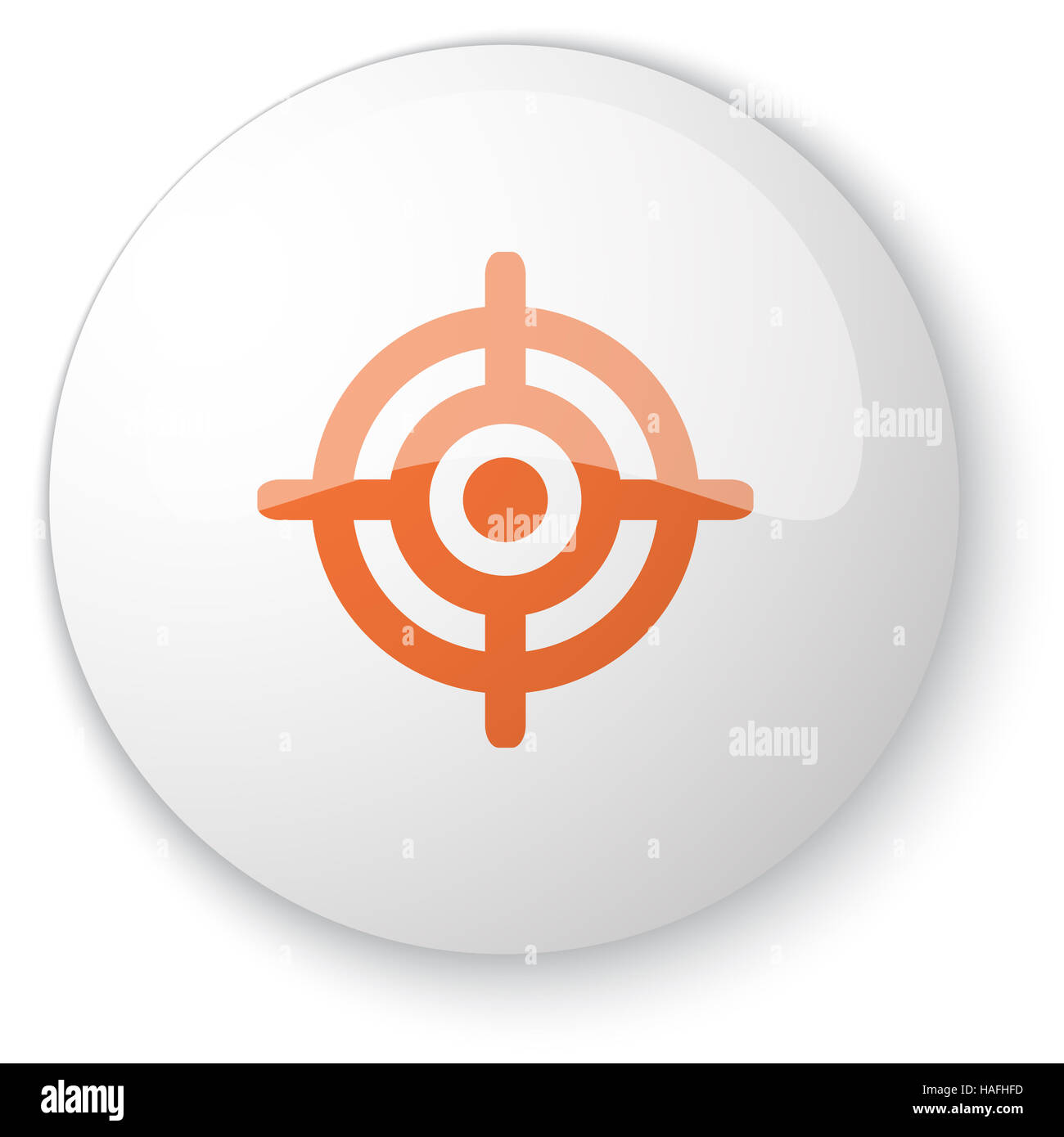 Glossy white web button with orange Target icon on white background ...