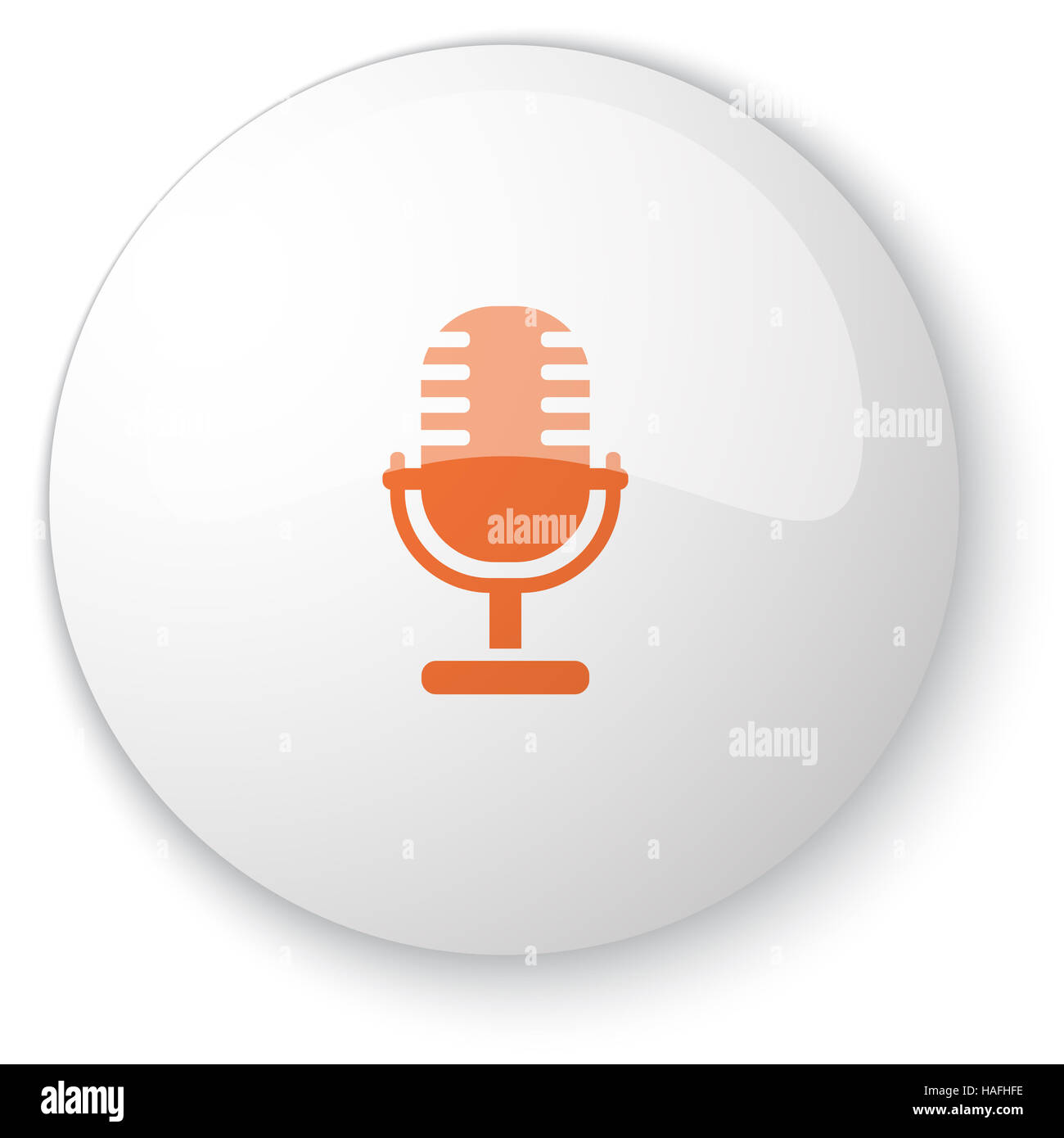Glossy white web button with orange Microphone icon on white background ...