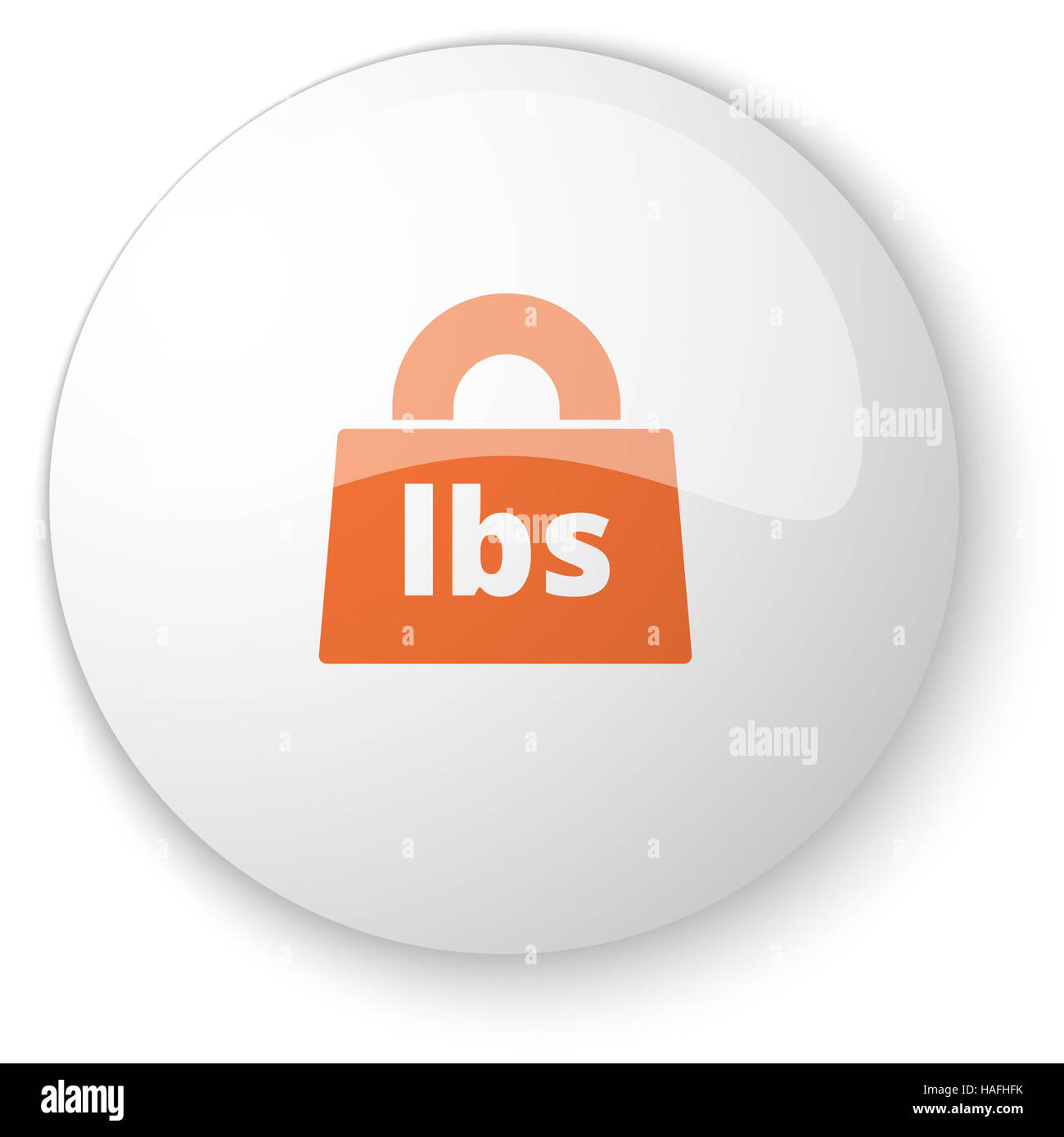 Glossy white web button with orange Weight Pounds icon on white ...