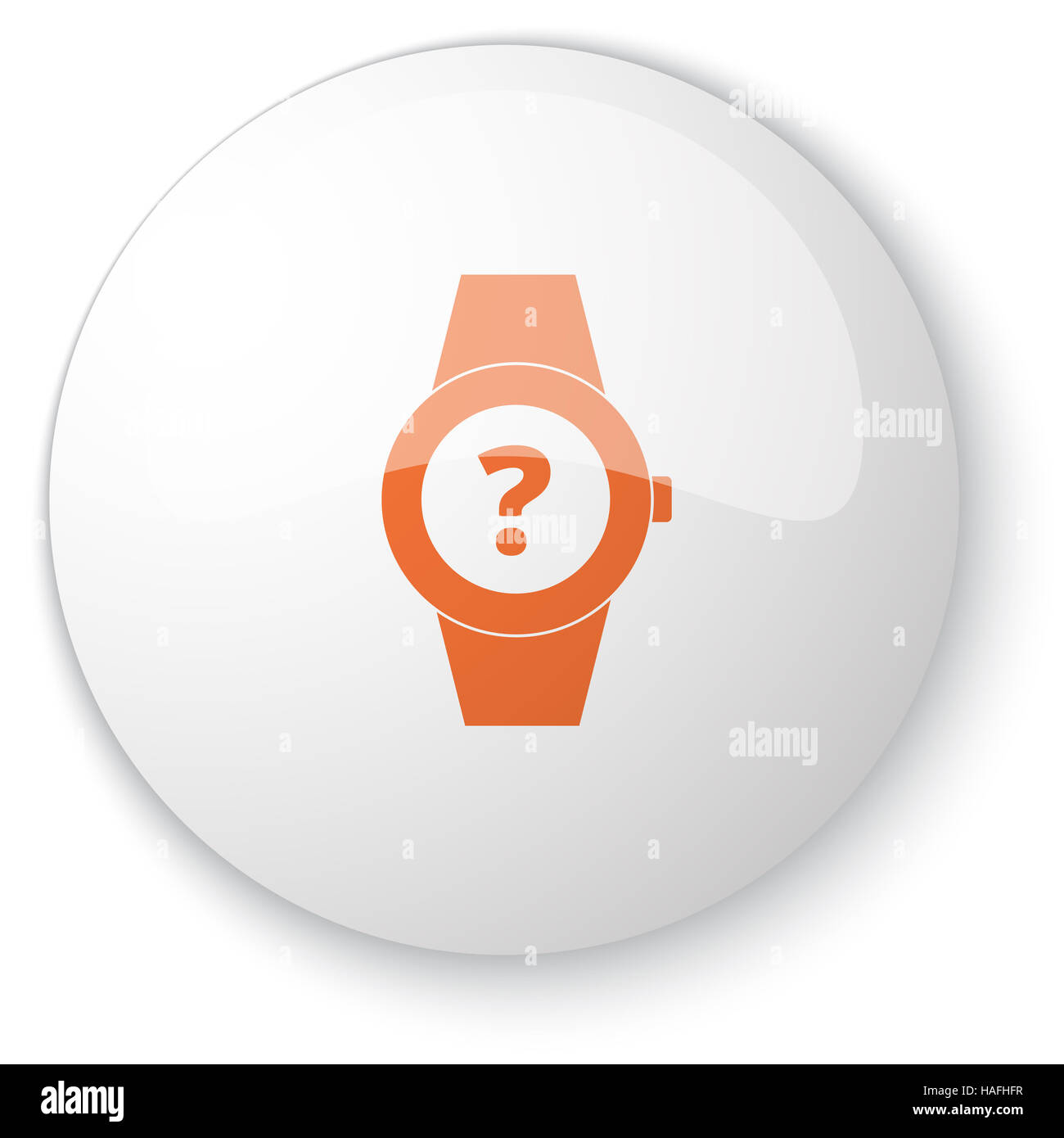 Glossy white web button with orange Time Question icon on white ...